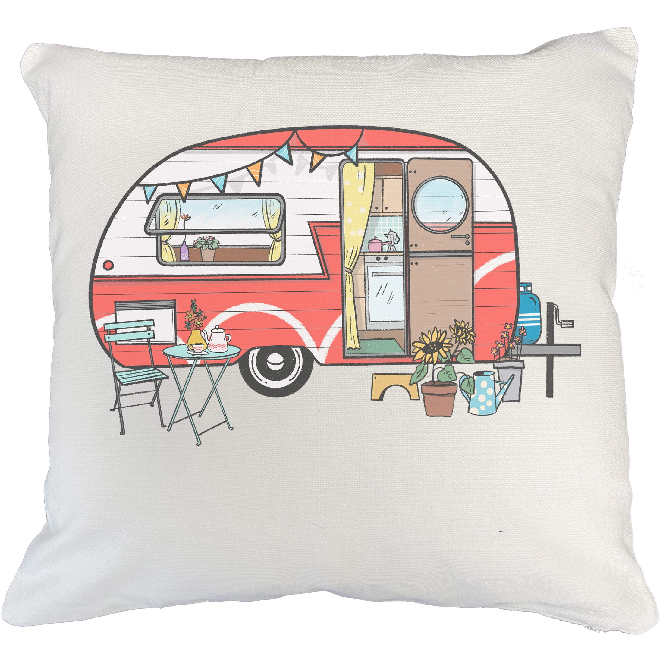 Vintage Camping Trailer with a Fiesta Banner & Sunflower Plant Art ...