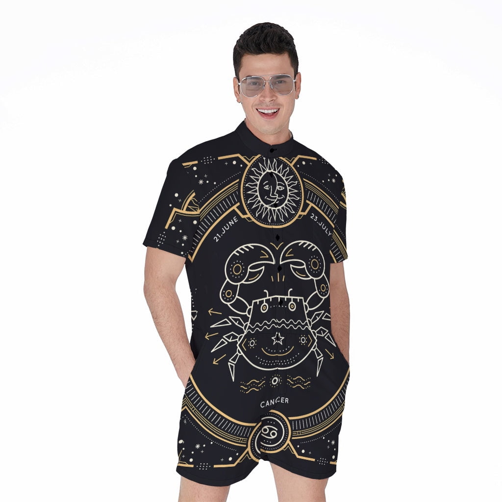 Vintage Cancer Zodiac Sign Short Sleeve Men'S Rompers, Zodiac Horoscope ...