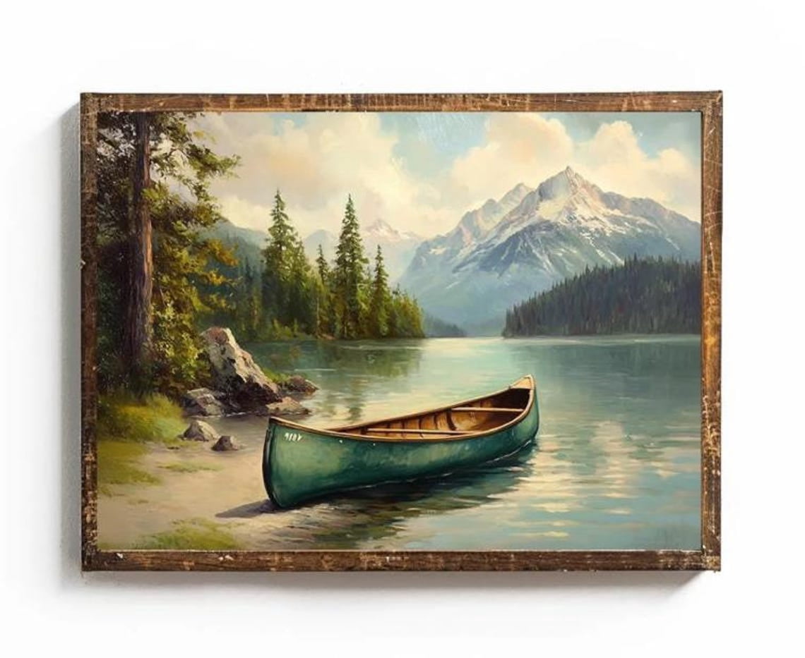 Vintage Canoe Wall Art Old Town Canoe Art Poster Green Canoe Art Poster ...