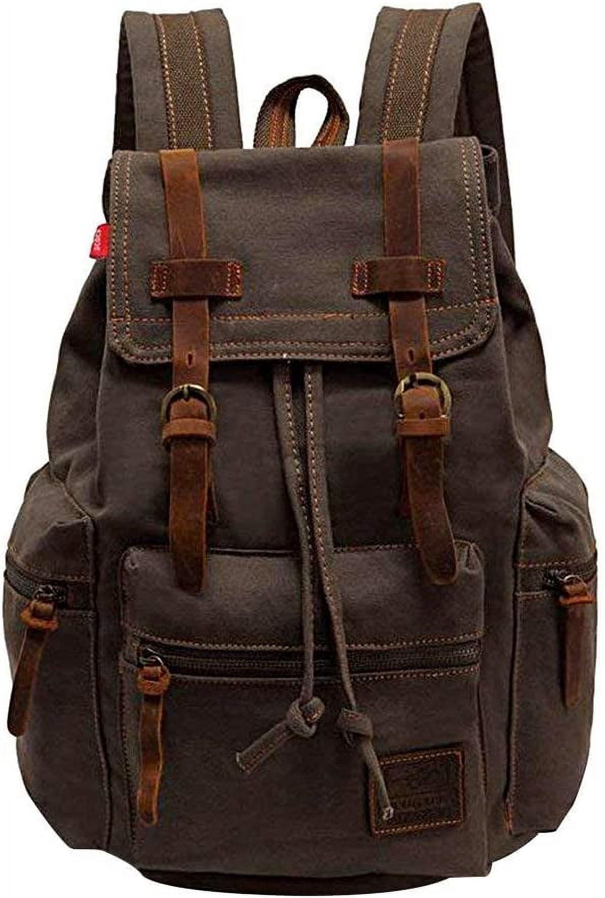 Vintage Canvas Backpack Leather Rucksack Knapsack Unisex Casual ...