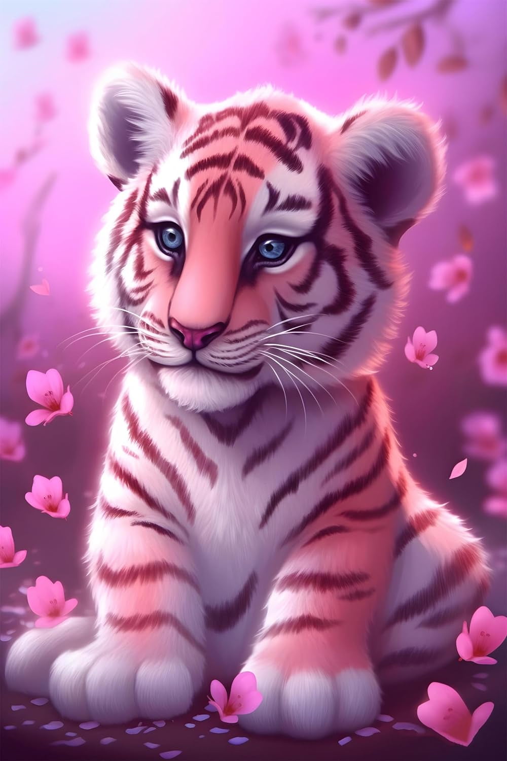 Vintage Canvas Wall Art - Cherry Blossoms Falling on a Tiger ...