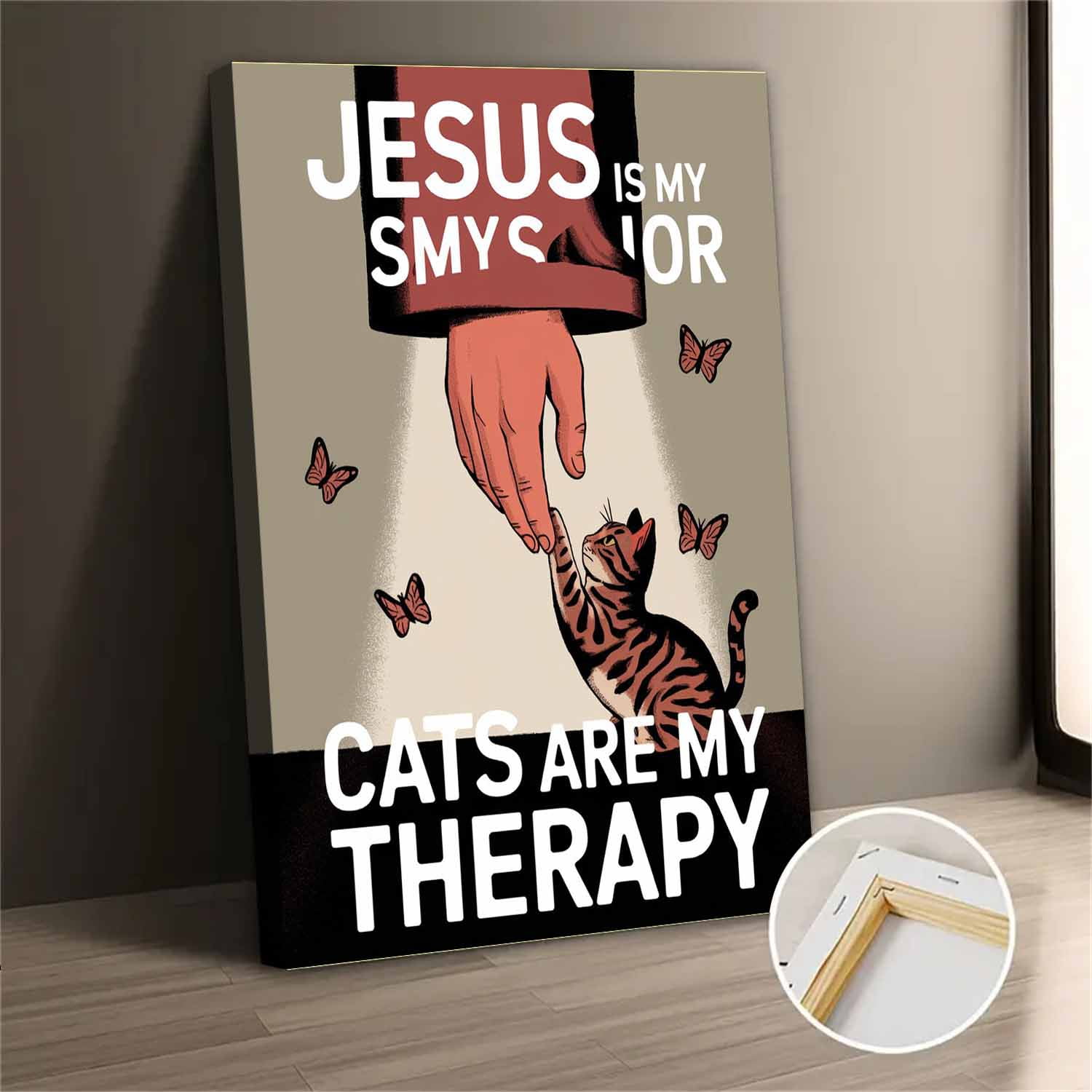 Vintage Canvas Wall Art Print Jesus Is My Savior Cats Are My Therapy ...
