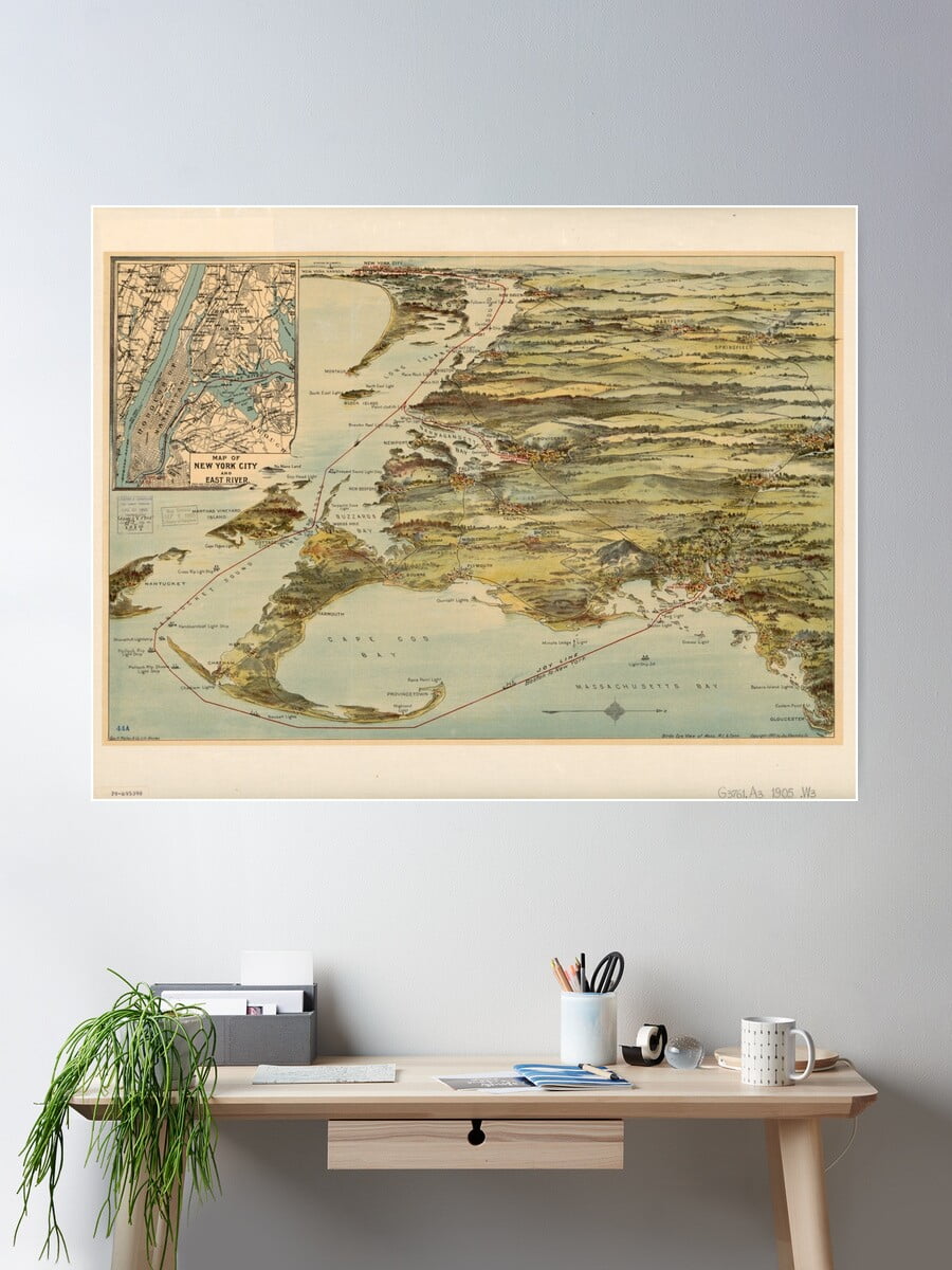 Vintage Cape Cod And Nyc Steamboat Route Map Poster Wall Art, Modern ...