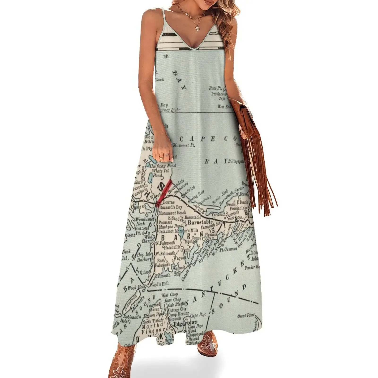 Vintage Cape Cod Map (1893) Sleeveless Dress Clothing dresses korean ...