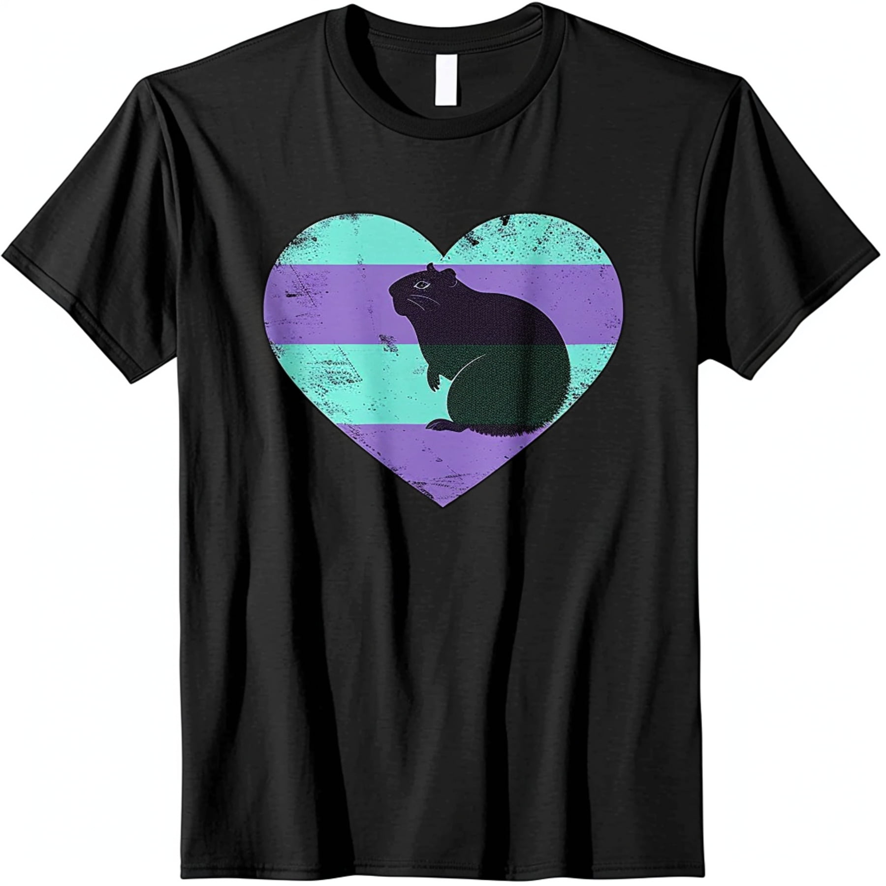 Vintage Capybara Heart Tee Black Shirt with Purple & Teal Stripes Retro ...