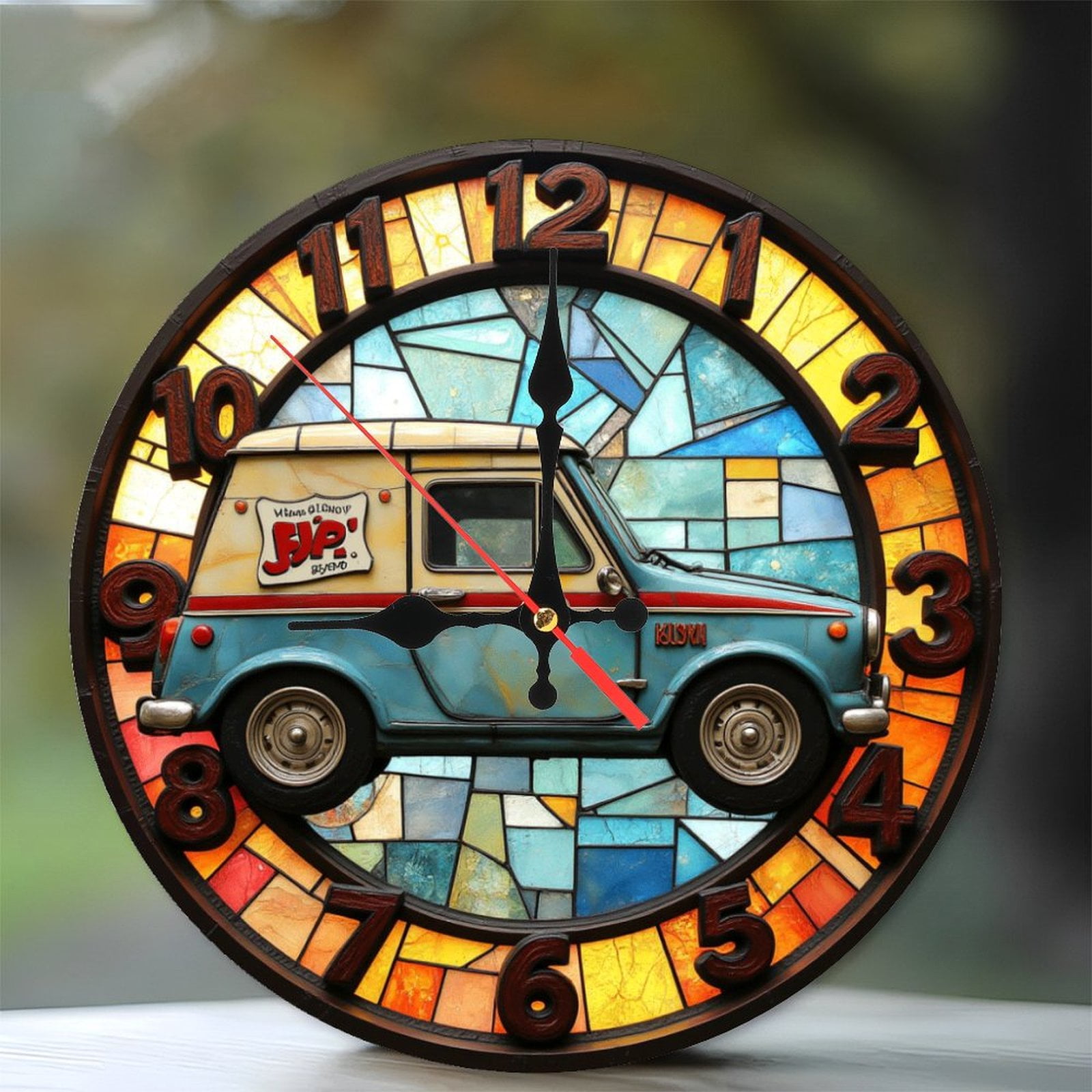 Vintage Car Clock 10-Inch Silent Wooden Wall Clock, Battery Operated ...