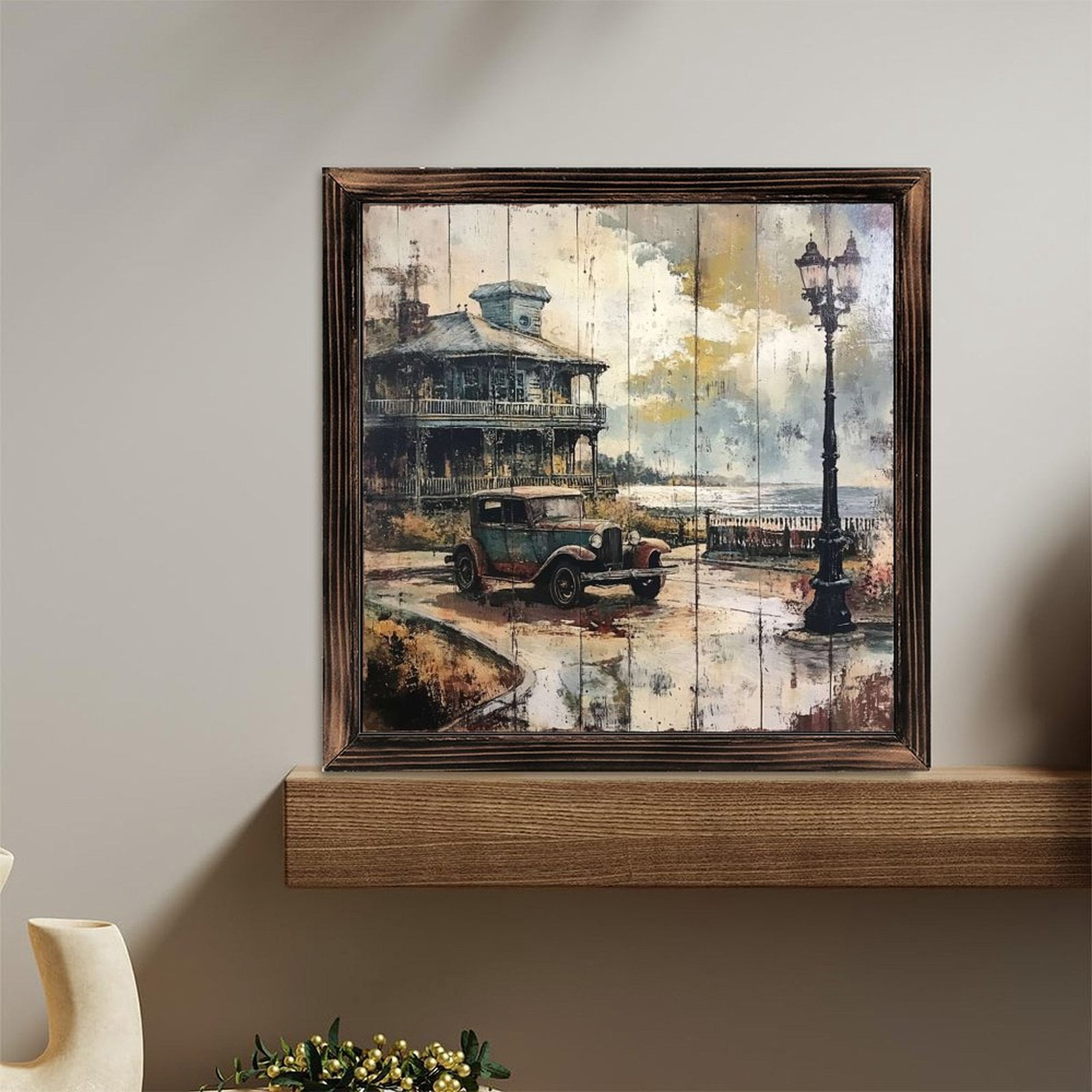 Vintage Car Coastal House Lamp Post Wooden Sign Wall Plaque - Vintage ...