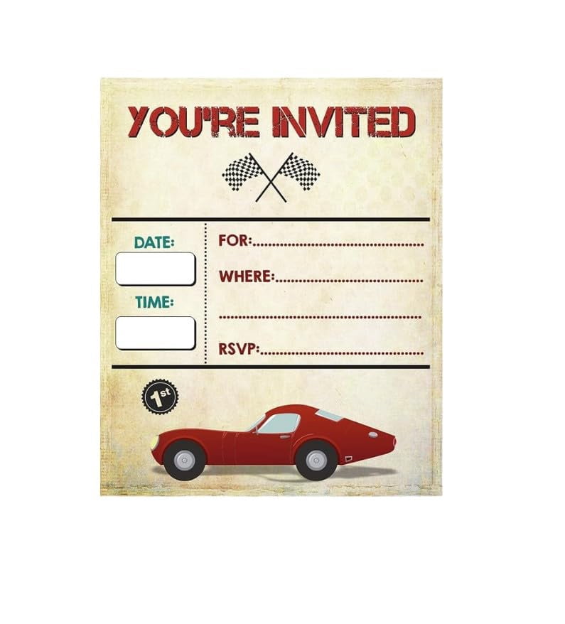 Vintage Car Invitations 12 pcs for Birthday Party Rustic, Guests at ...