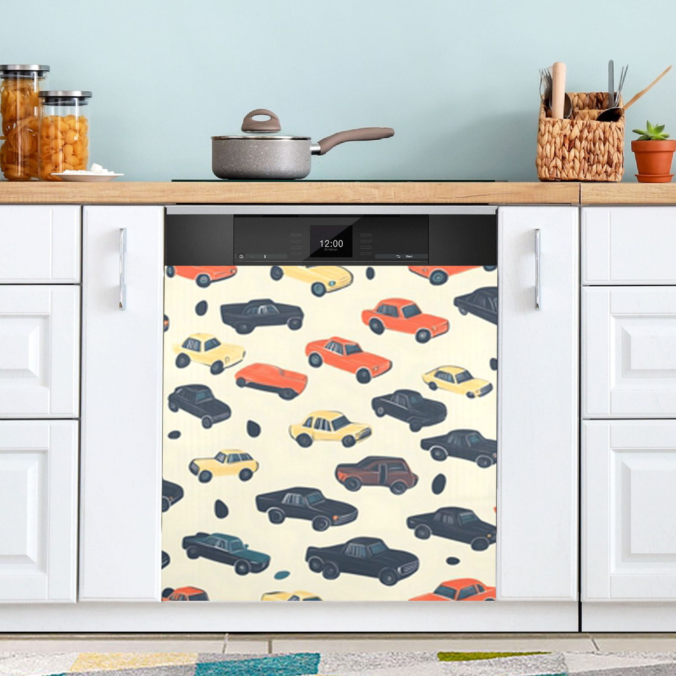 Vintage Car Patterns Dishwasher Magnet Cover Reuseable Refrigerator ...