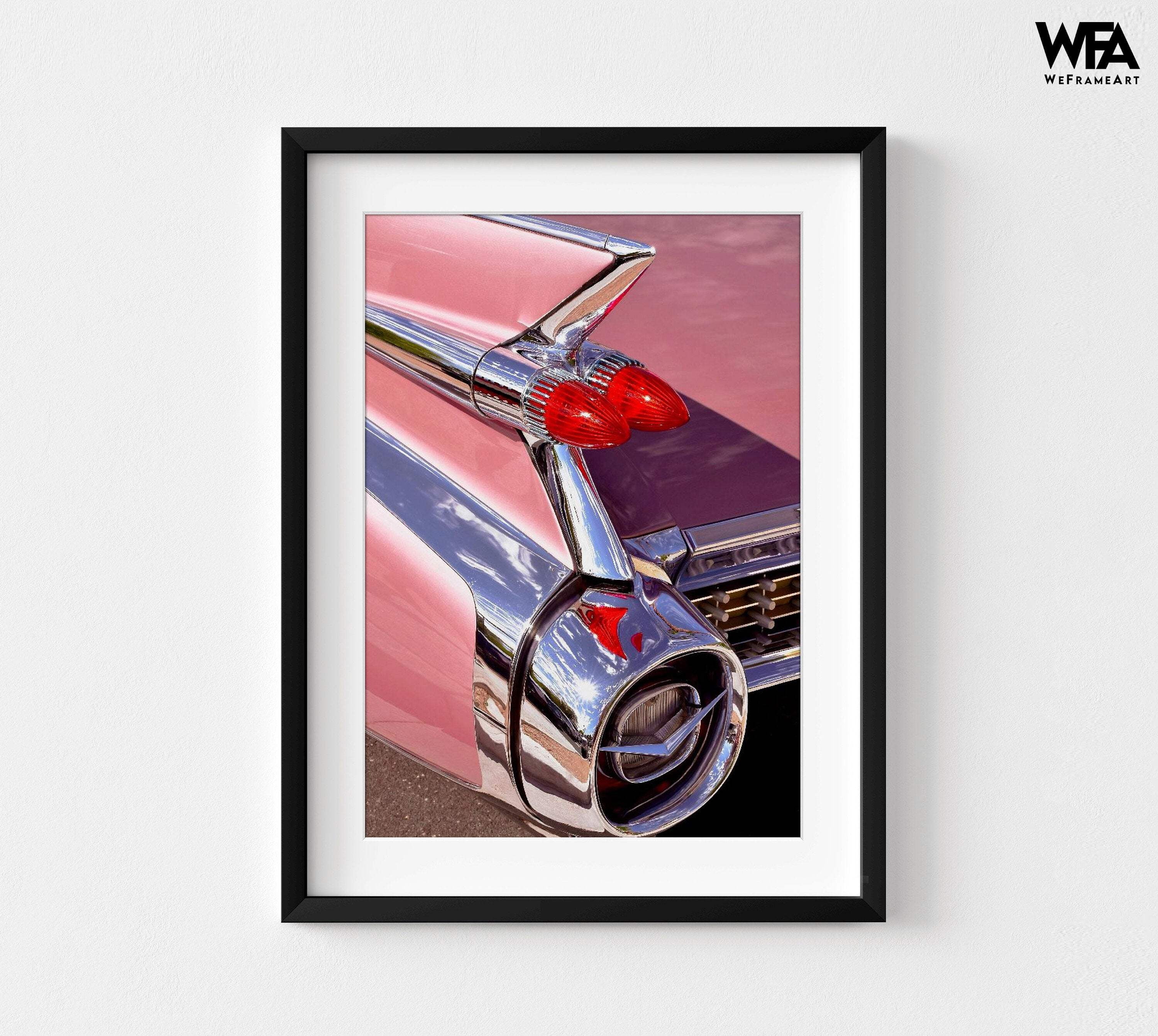 Vintage Car Photography Print, Framed Pink Automobile Wall Decor ...