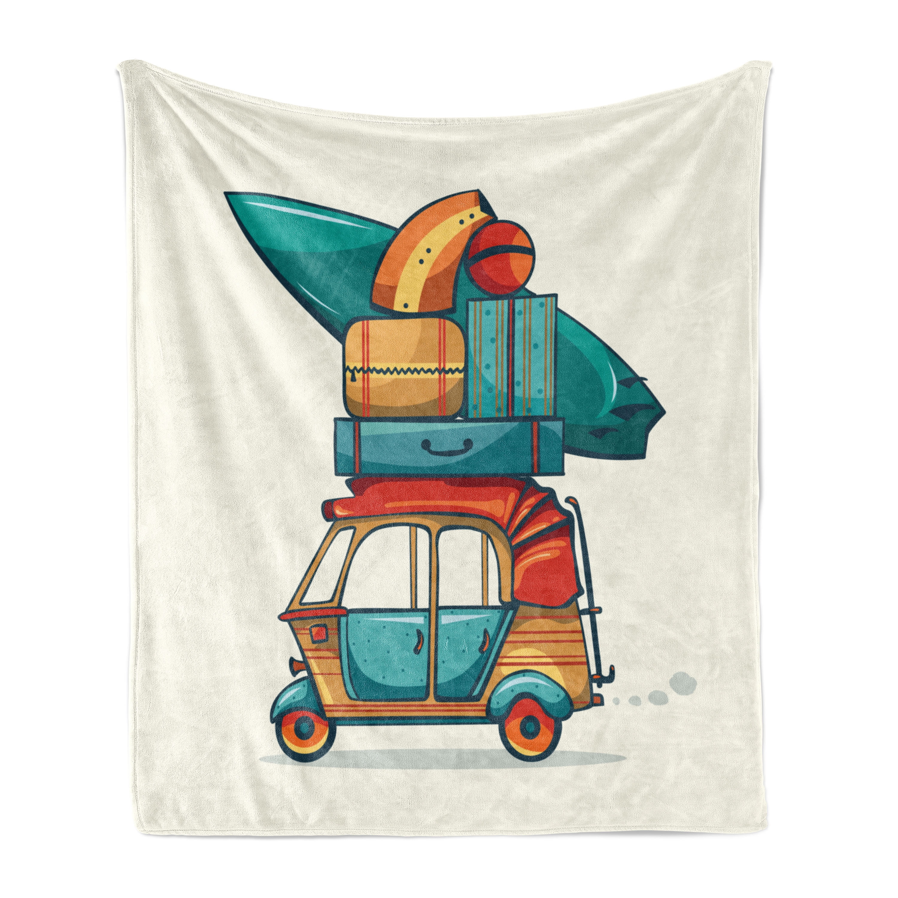 Vintage Car Soft Flannel Fleece Throw Blanket, Cartoon Style Automobile ...