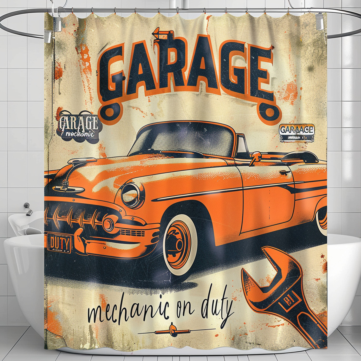 Vintage Car Themed Bathroom Decor: 'Garage' Sign 'Mechanic on Duty ...