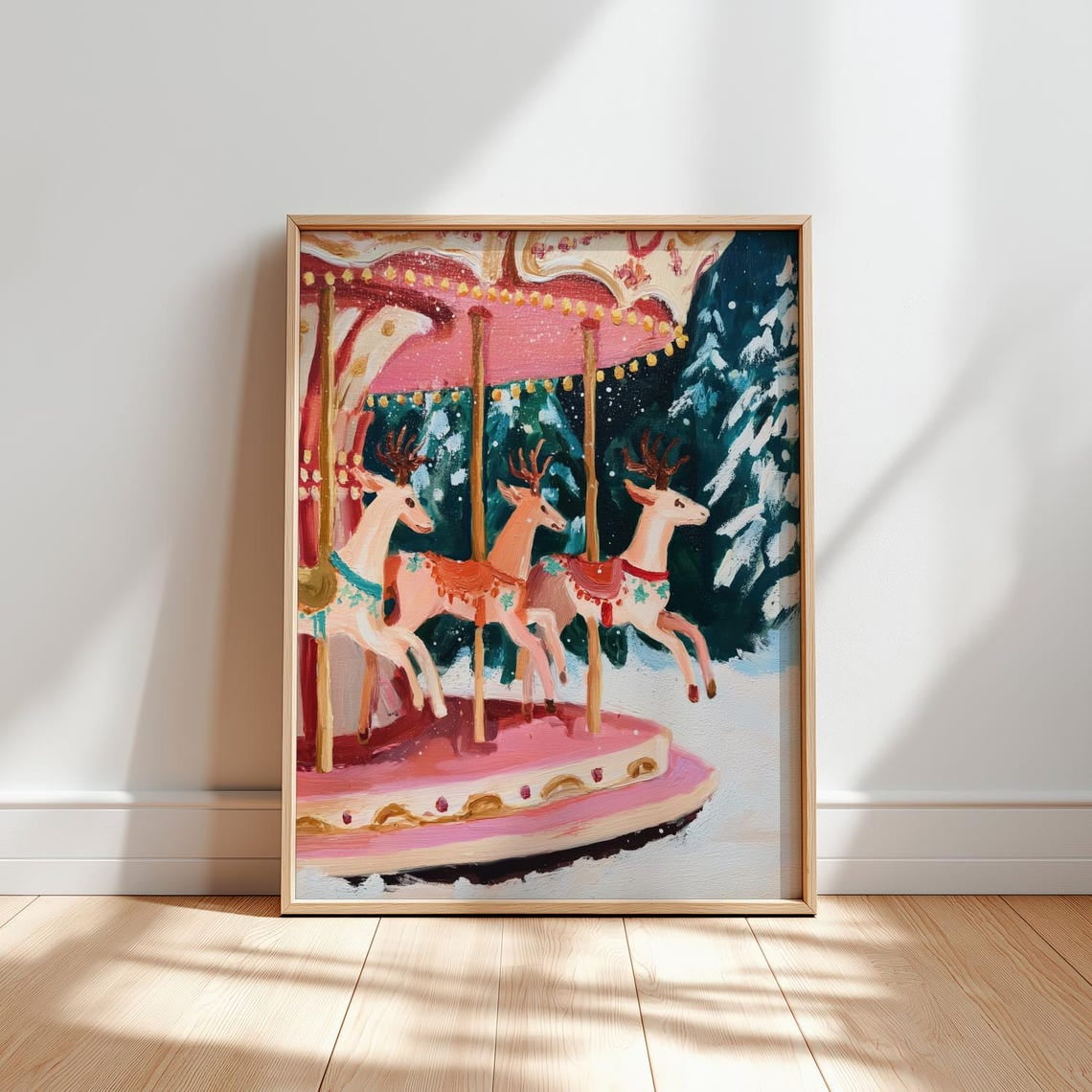 Vintage Carousel Reindeer Poster: Whimsicalwall Art, Unframed Canvas ...