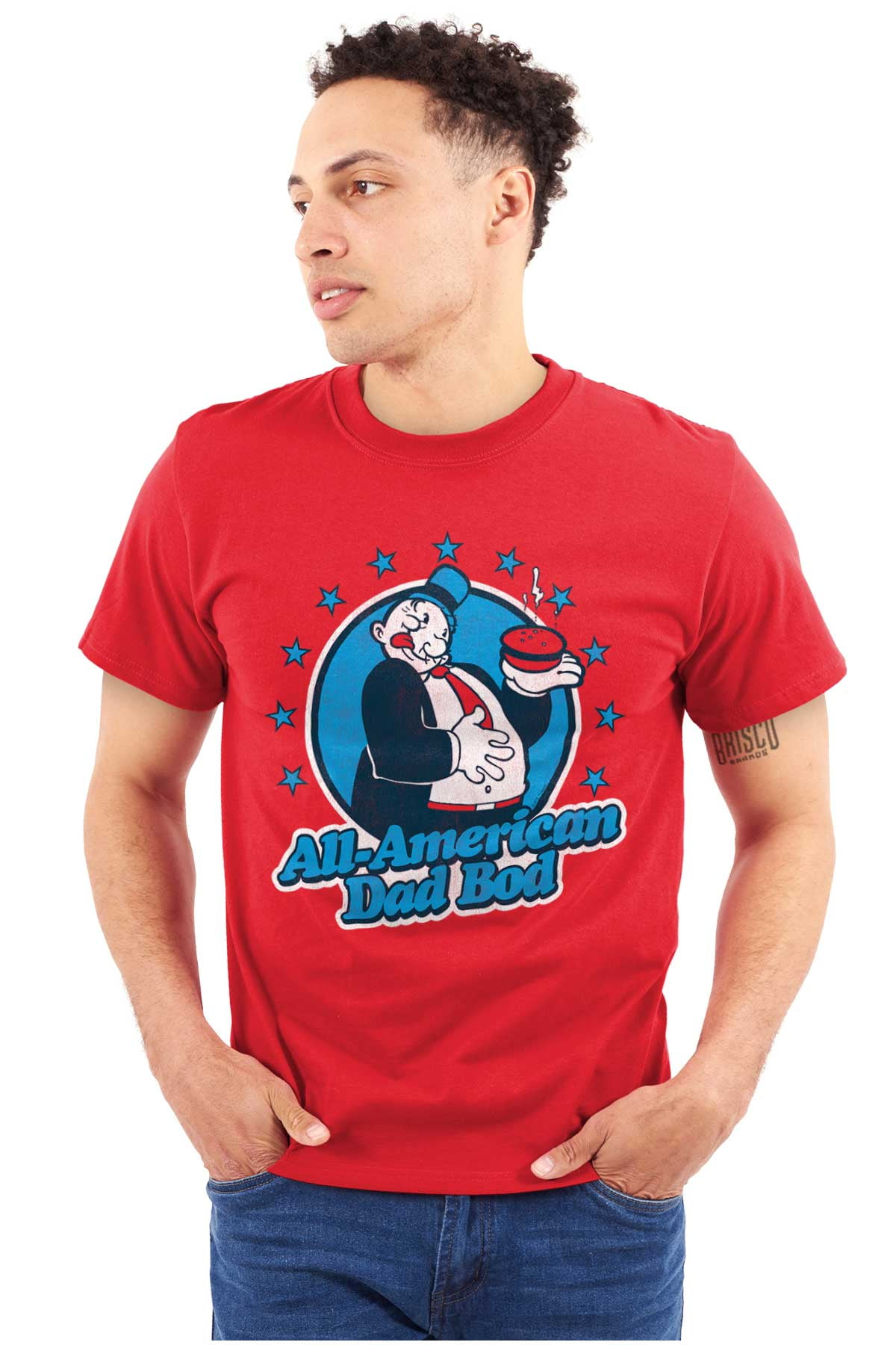 Vintage Cartoon All American Dad Bod Mens Graphic T Shirt Tees Brisco
