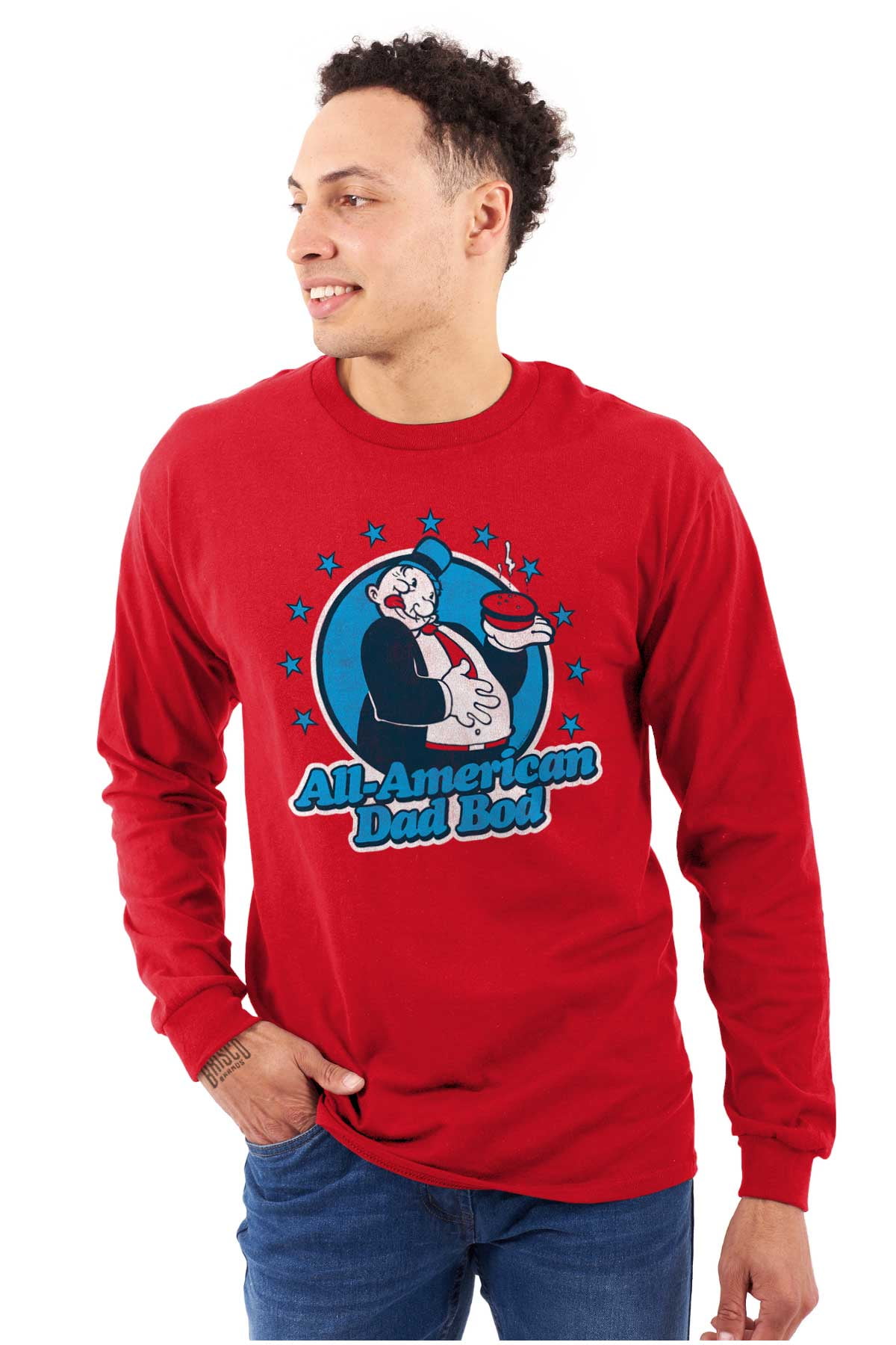 Vintage Cartoon All American Dad Bod Men's Long Sleeve Tee T Shirt ...