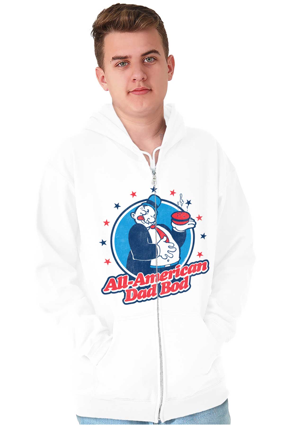 Vintage Cartoon All American Dad Bod Men Big & Tall Zip Hoodie Brisco ...