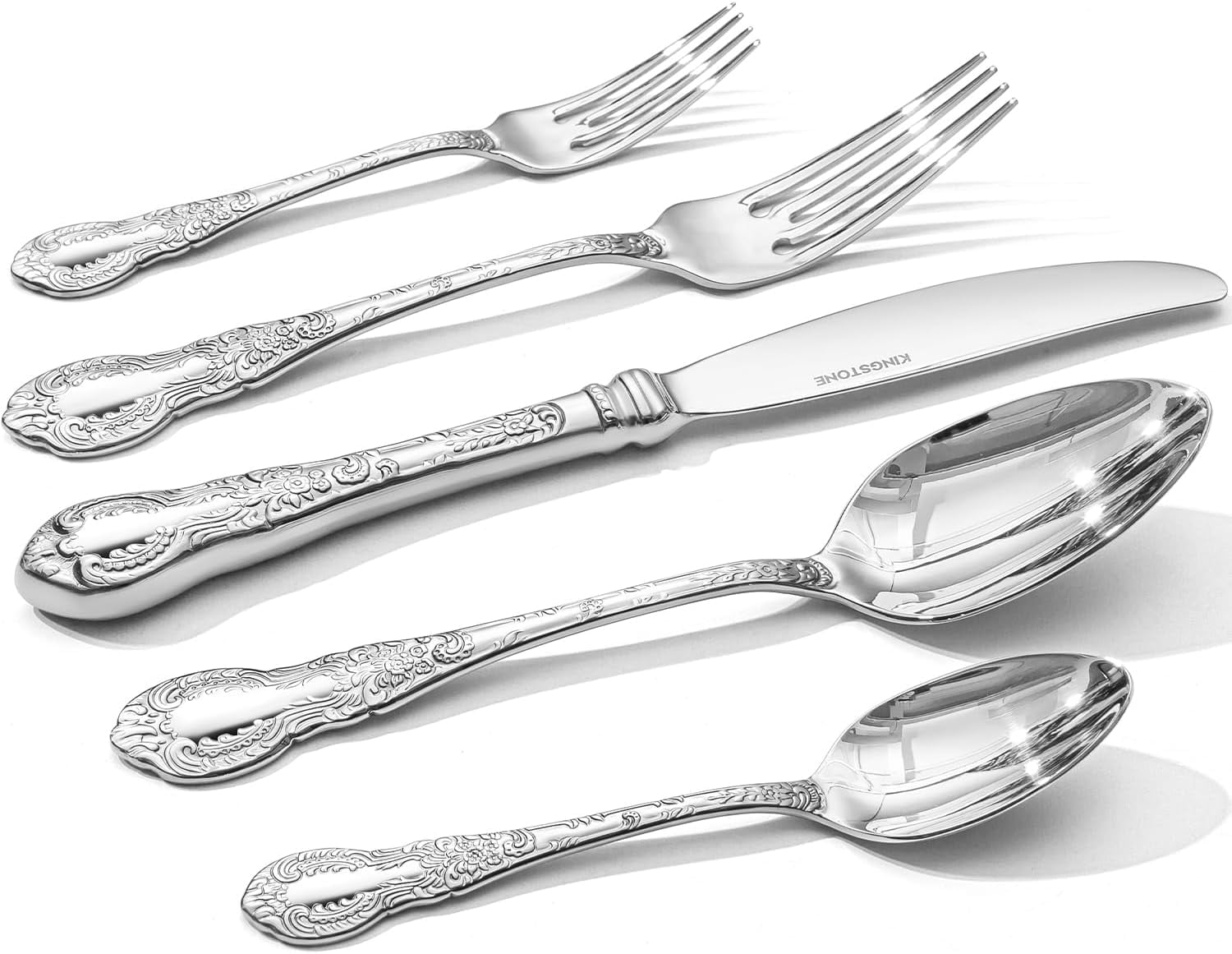 Vintage Carved Silverware Set, 10-Piece 18/10 Stainless Steel Flatware ...