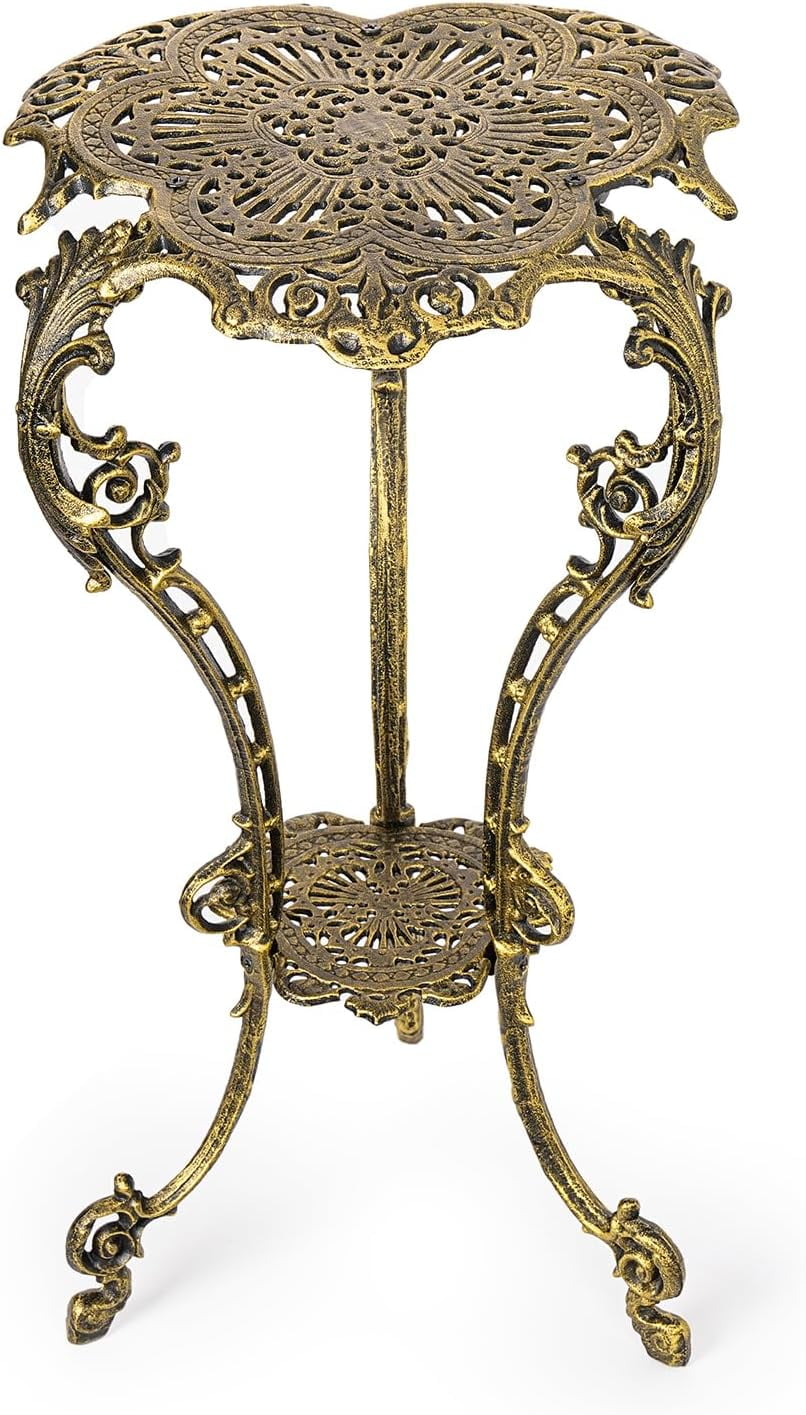 Vintage Cast Iron Plant Stand - Ornate Gold Pedestal Table for Indoor ...
