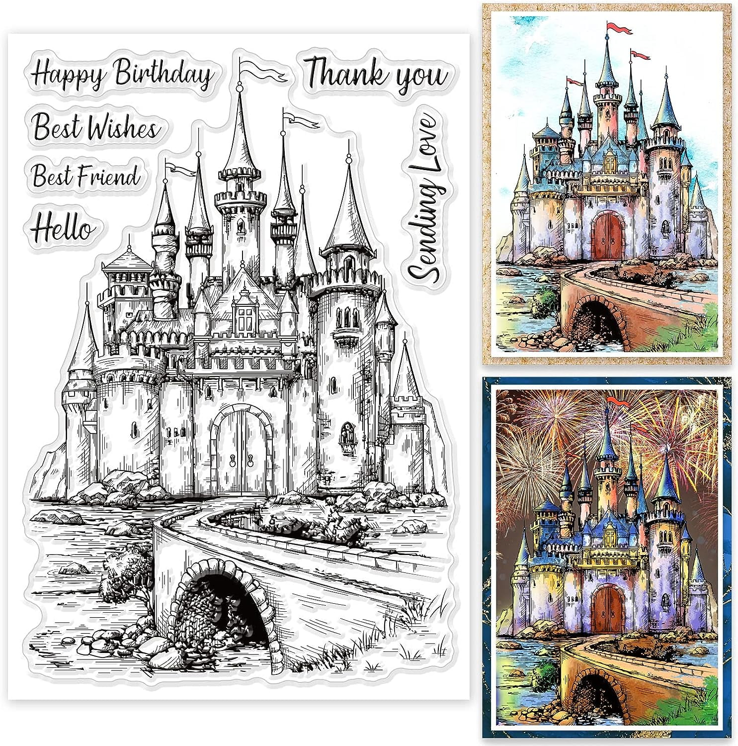 Vintage Castle Background Clear Stamps Retro Castle Blessings Words ...