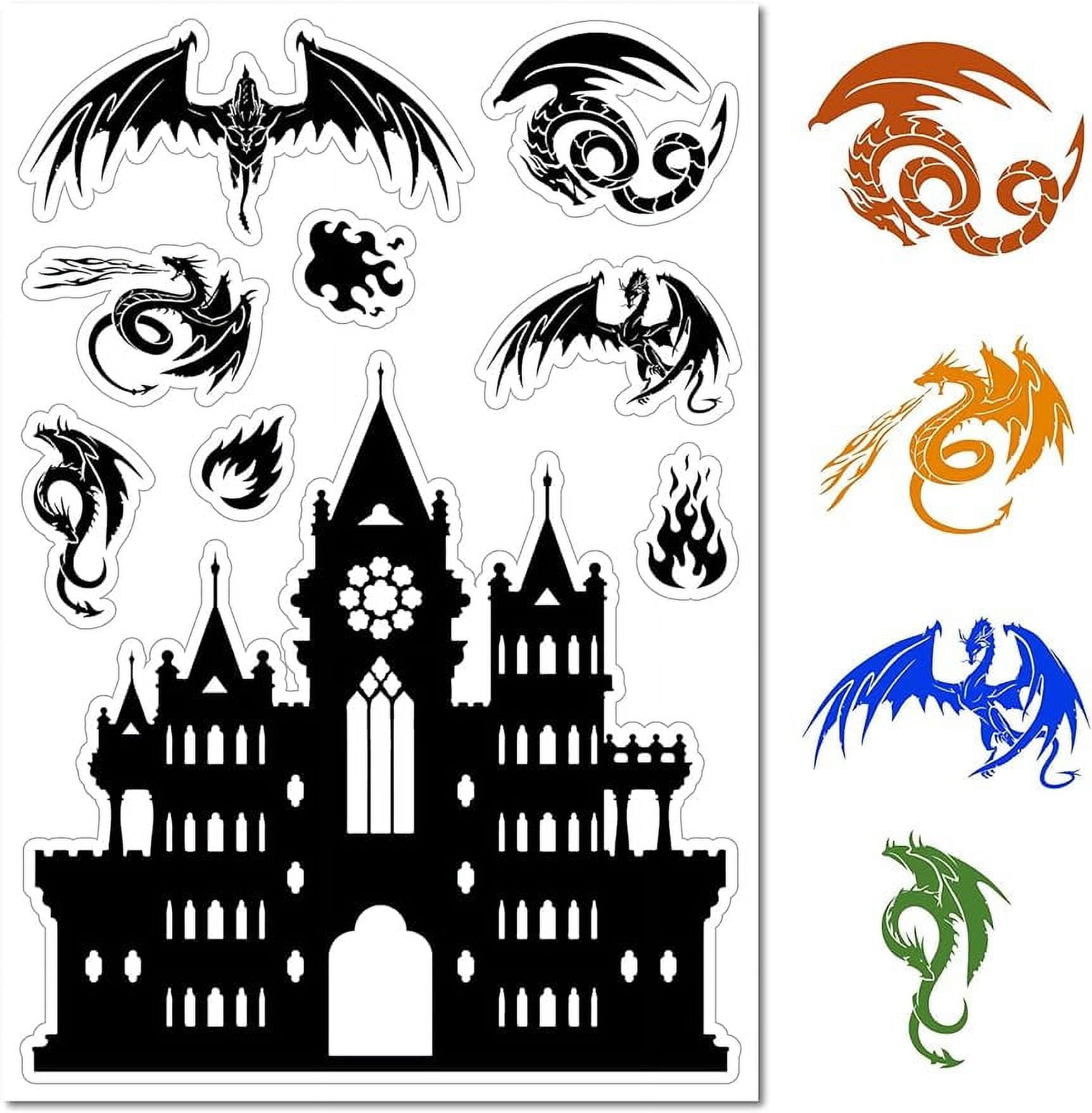 Vintage Castle Clear Rubber Stamps Medieval Style Western Dragon Fire ...