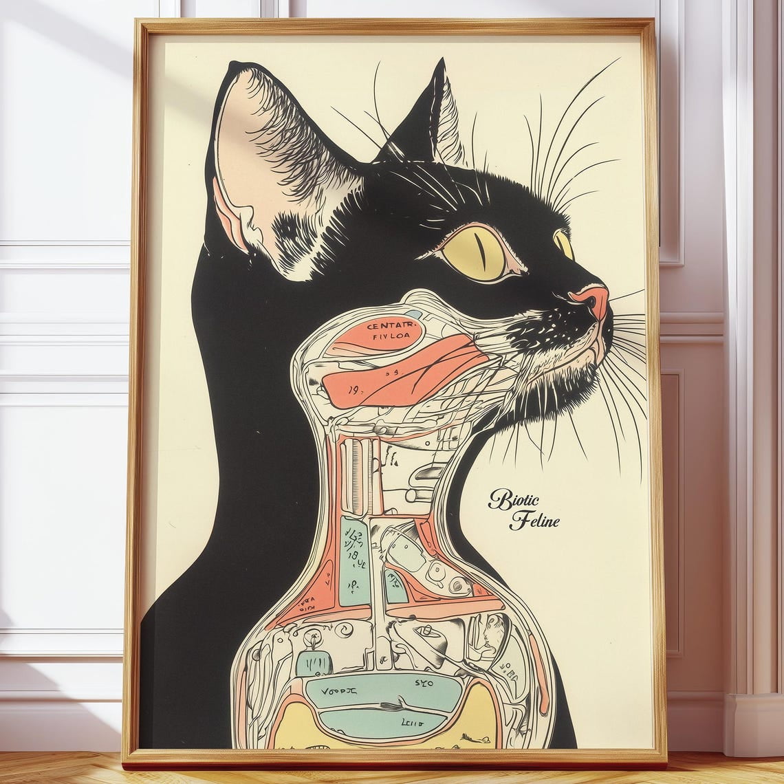 Vintage Cat Anatomy Poster - Biotic Feline Art For Vintage Style Animal ...