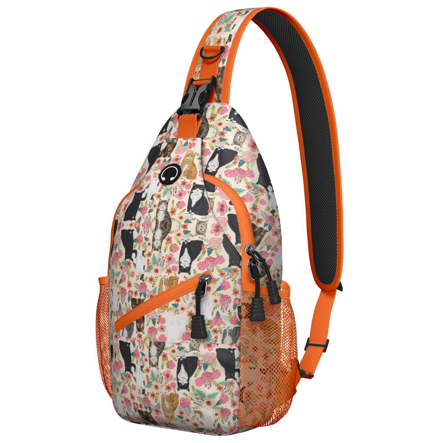 Vintage Cat Illustration Sling Backpack, Cute Pet Crossbody Bag with ...