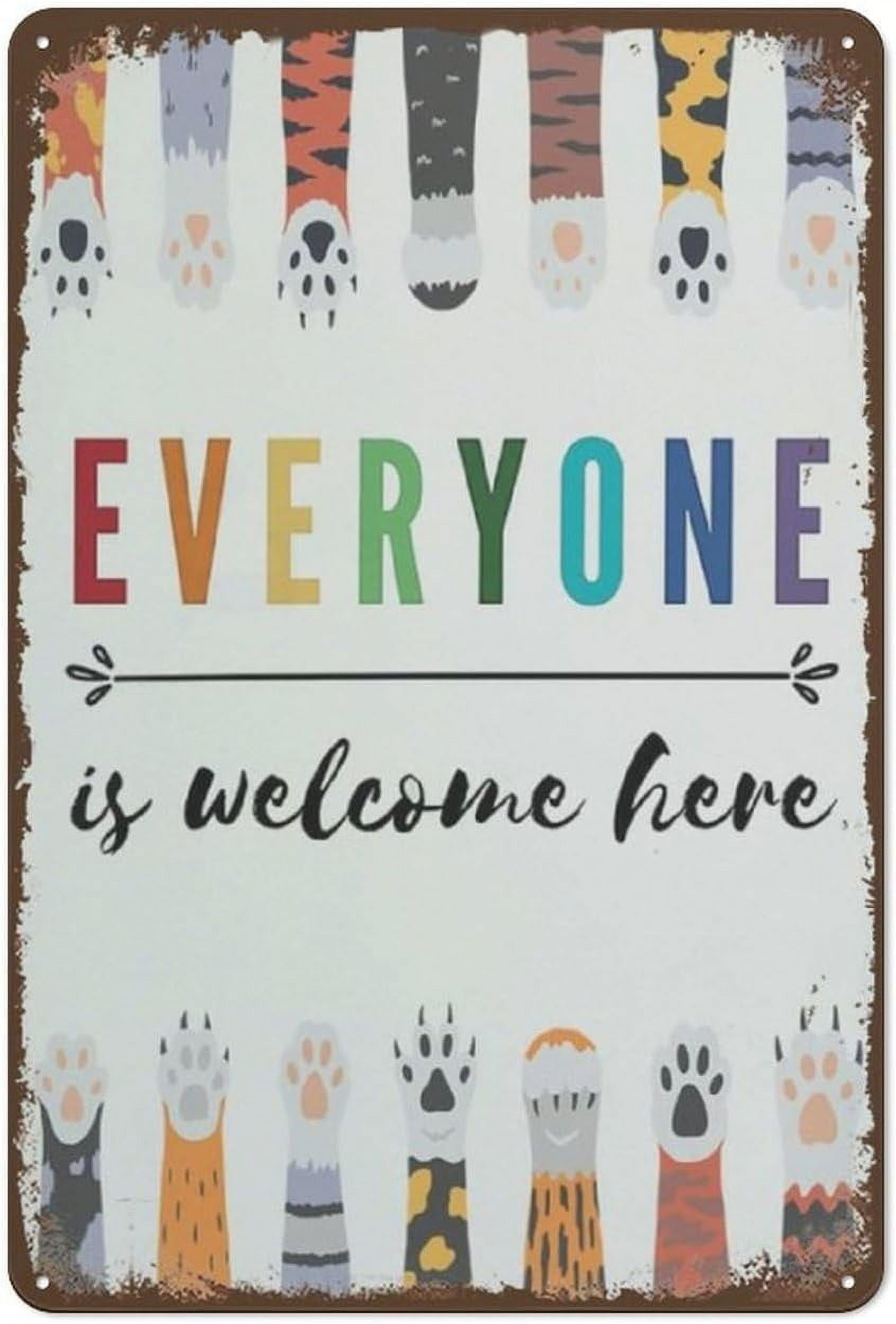 Vintage Cat Metal Tin Sign Everyone is Welcome Here Cat Paw Classroom ...