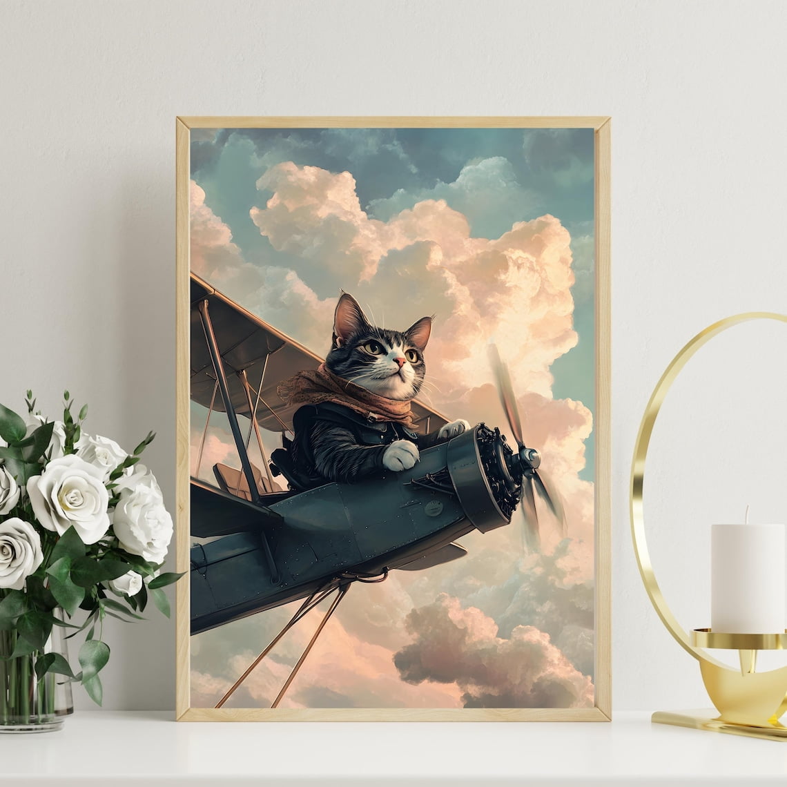 Vintage Cat Pilot Poster, Cat In Airplanewhimsical Cat Aviation Art ...