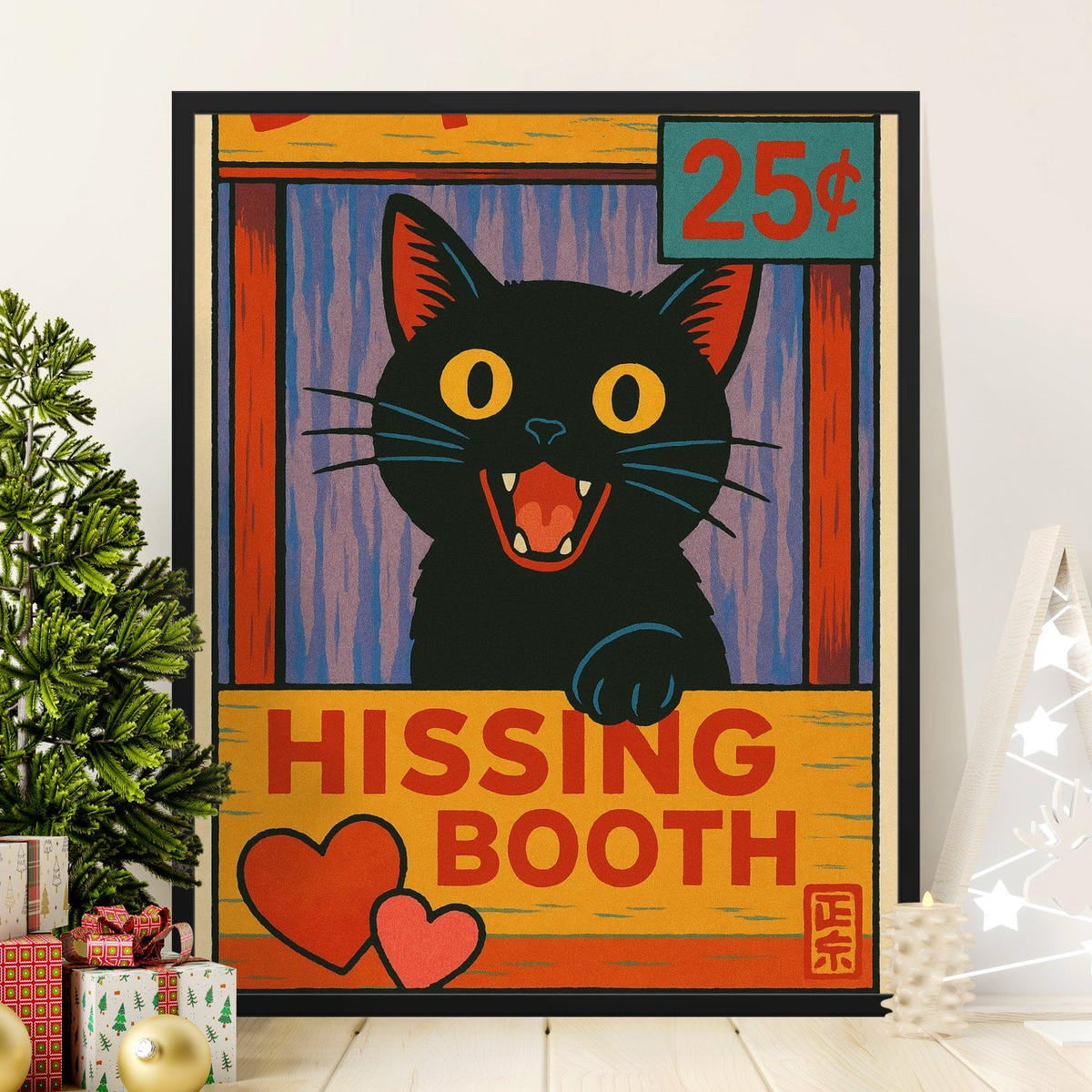 Vintage Cat Poster, Retro Hissing Booth Art, Funny Cat Wall Decor, Illustrated Cat Print, 25 ...