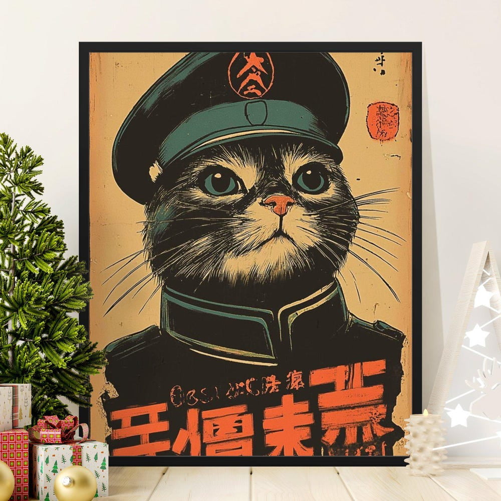 Vintage Cat Poster, Retro Wall Art, Animal Artwork, Cute Cat Decor, Cat Lover Gift, Unique Cat ...