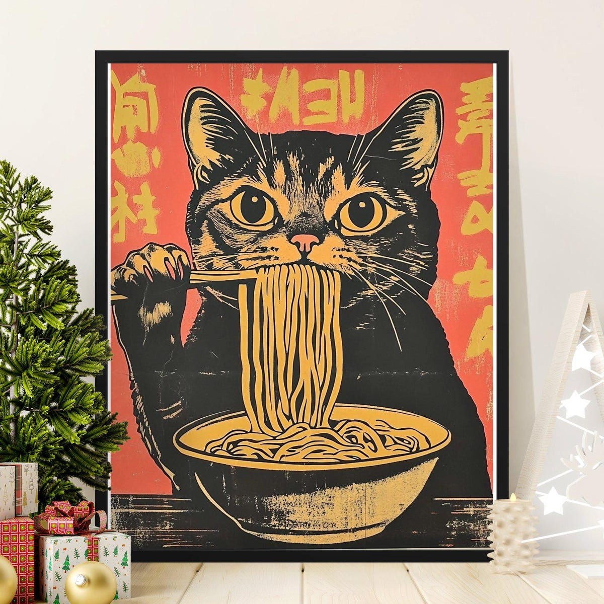 Vintage Cat Ramen Poster, Retro Noodle Shop Decor, Japanese Ramen Cat ...