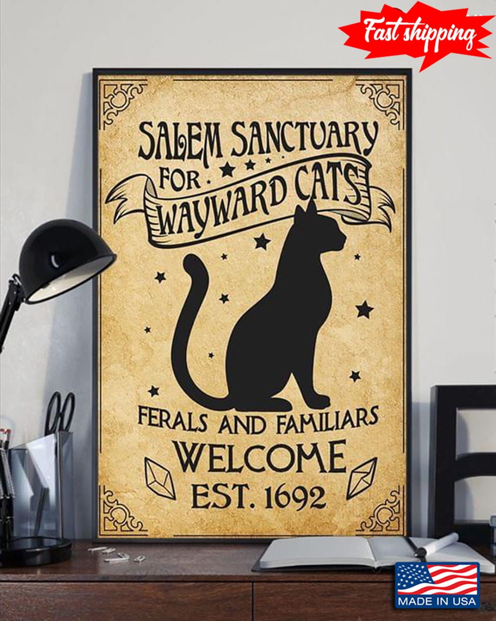 Vintage Cat Silhouette Salem Sanctuary For Wayward Cats Ferals And Familiars Welcome Est.1692 24 ...