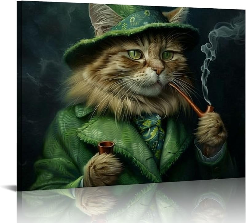Vintage Cat wall art Cat smoking cigar Picture wall decoration ...