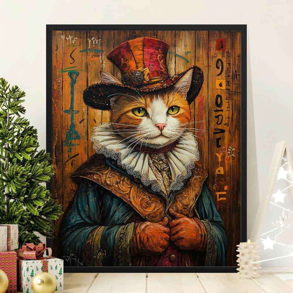 Kna Prints - Vintage Cat With Top Hat Poster, Steampunk Cat Poster ...