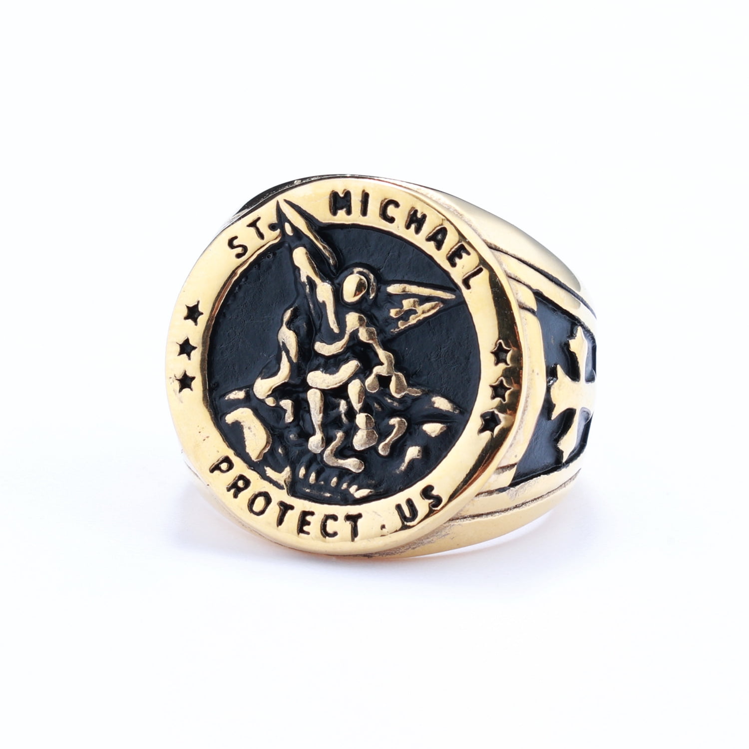 Vintage Catholic Angel Michael Ring For Men Women Punk 14K Yellow Gold ...