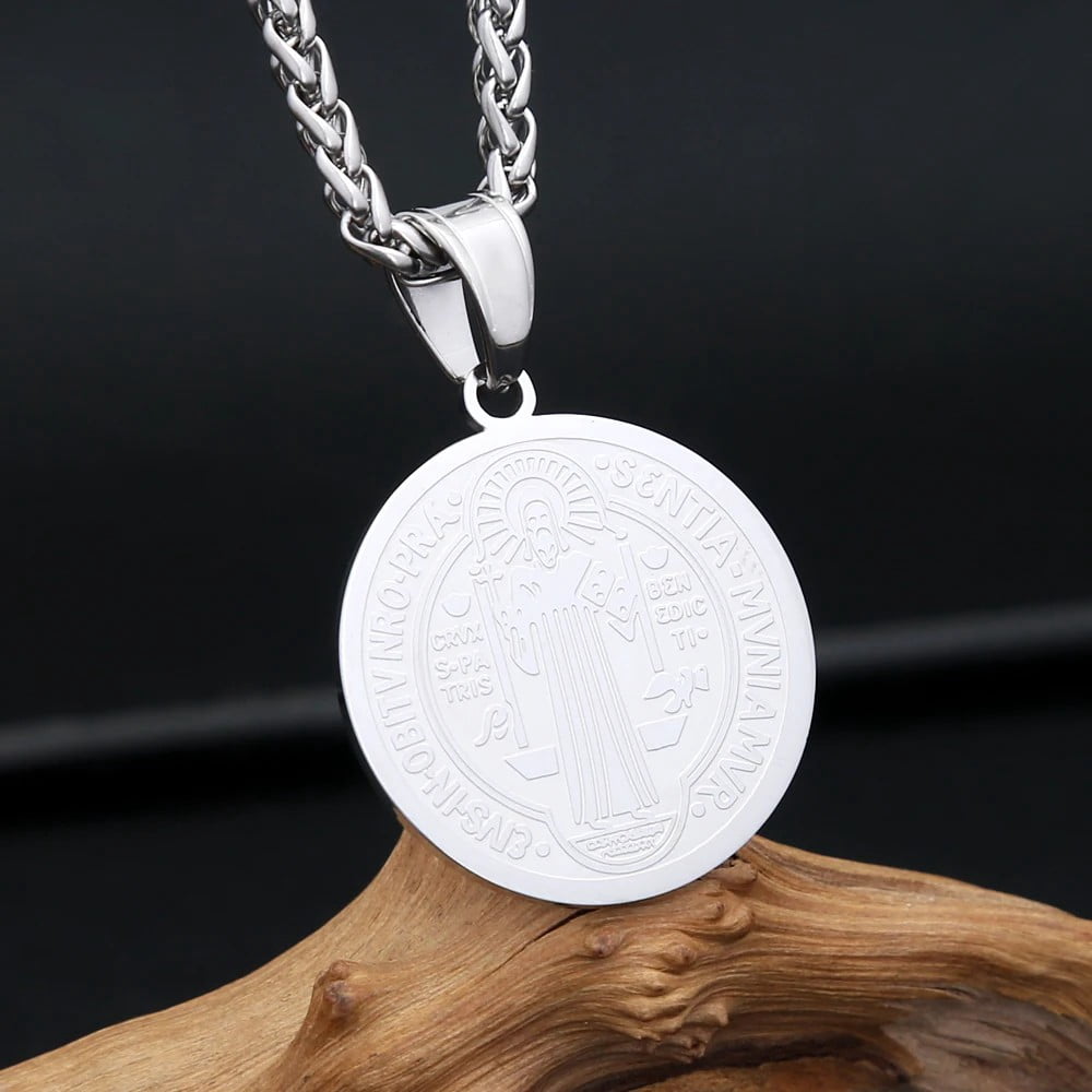 Vintage Catholic Saint Benedict Pendant Necklace 14K Yellow Gold Cross ...