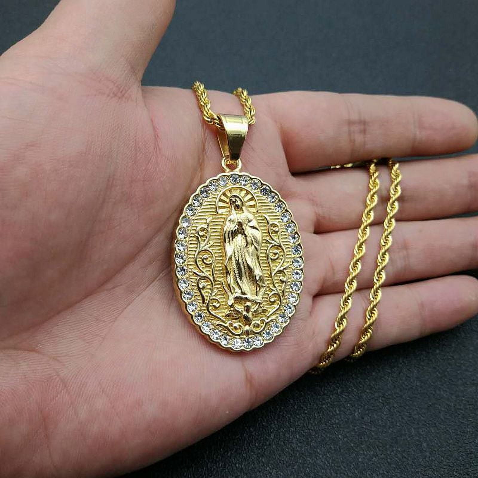 Vintage Catholic Virgin Mary 14K Yellow Gold Pendant Necklace Men and ...