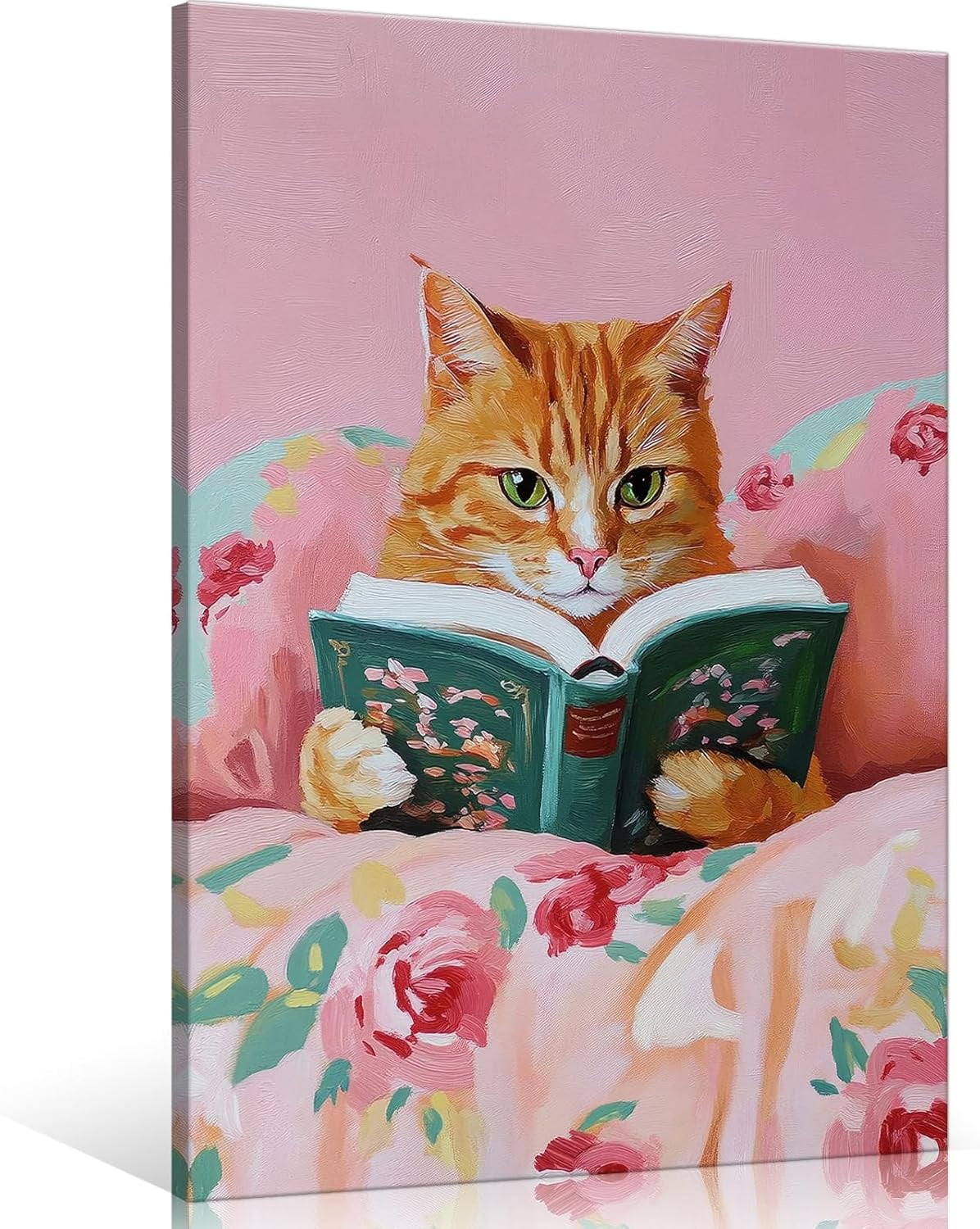 Vintage Cats Reading Books Canvas Wall Pink Funny Animal Room Aesthetic ...