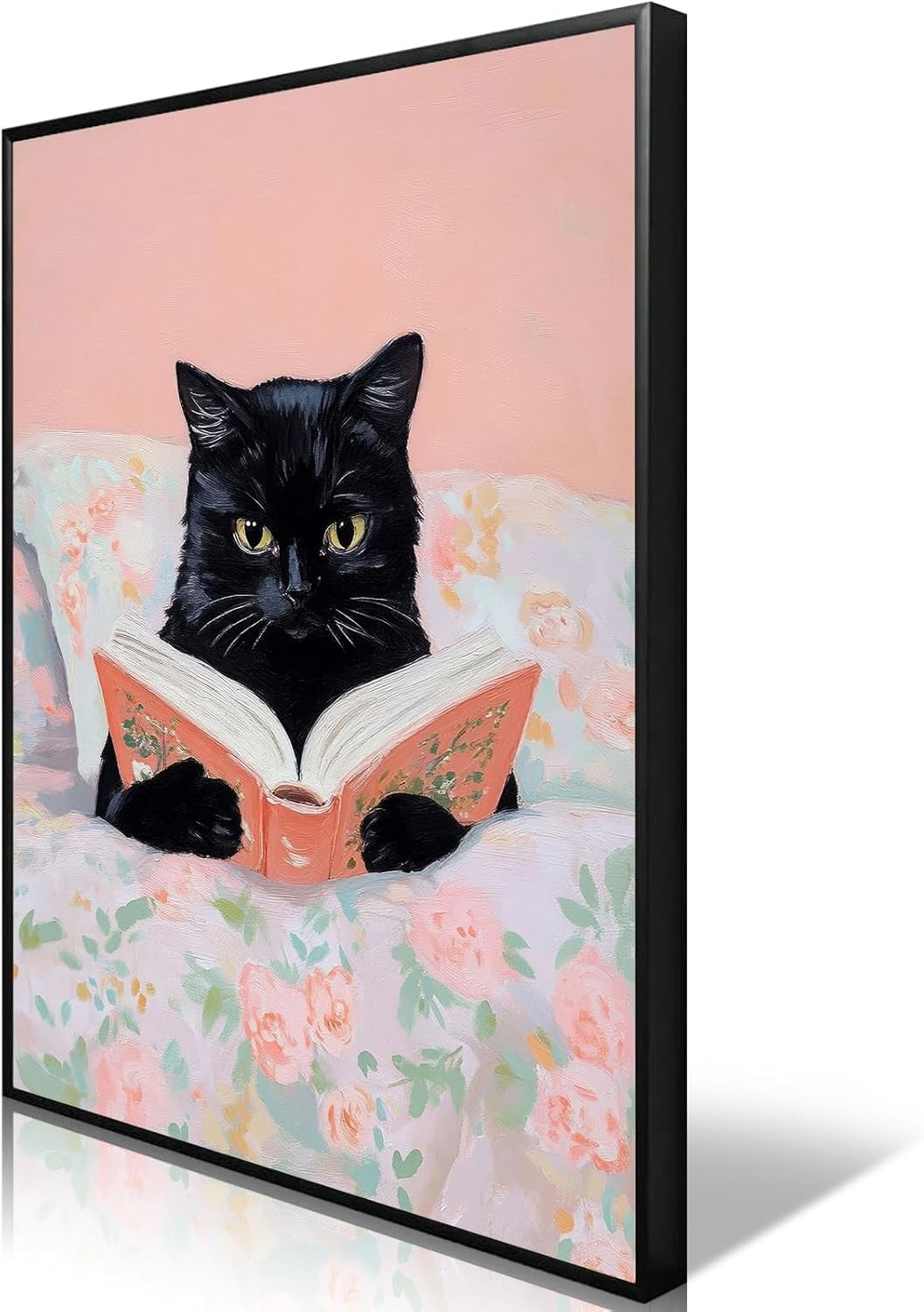 Vintage Cats Reading Books Canvas Wall Pink Funny Animal Room Aesthetic ...
