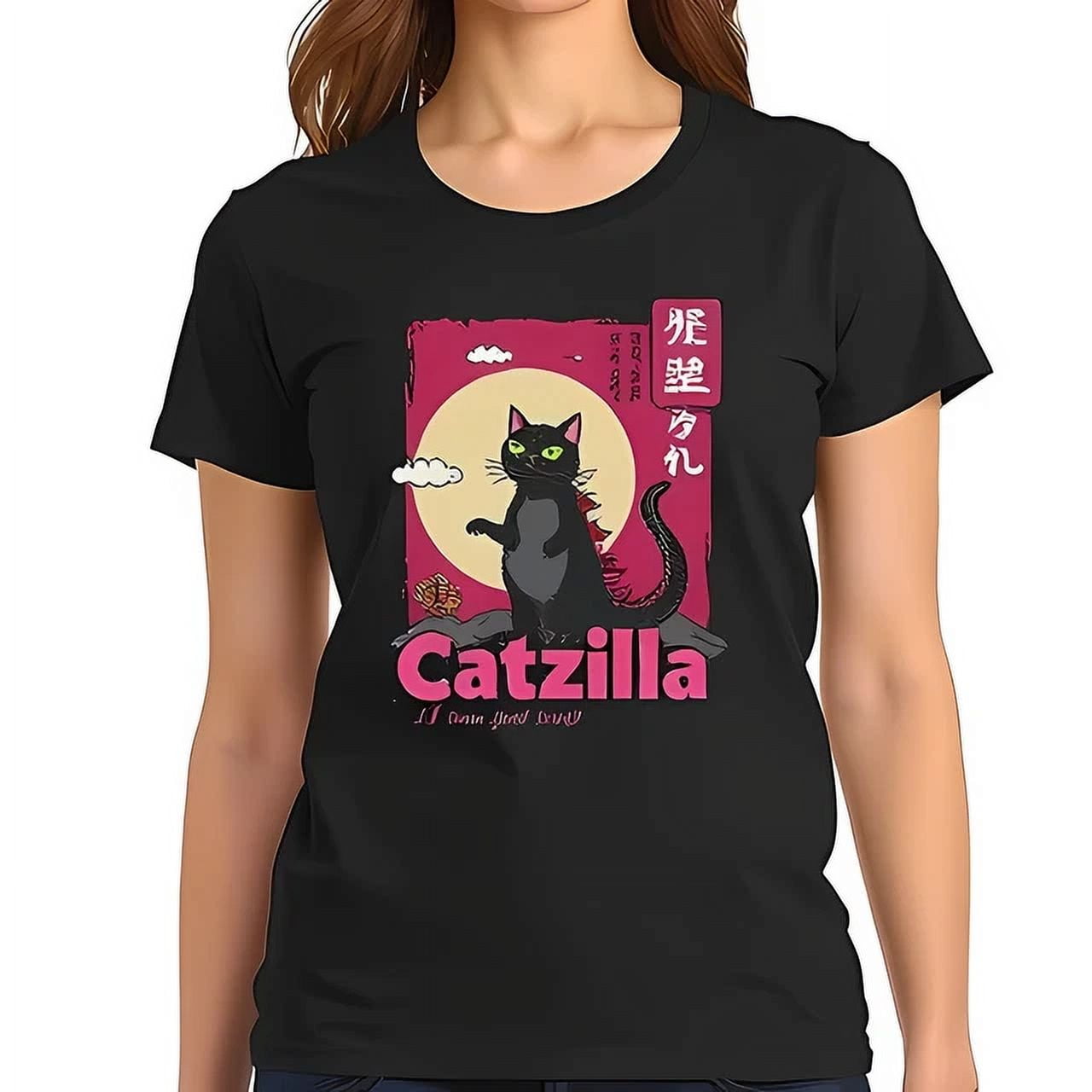 Vintage Catzilla Black Cat T-Shirt Cute & Terrifying Design With Japanese -All-Cotton Best ...