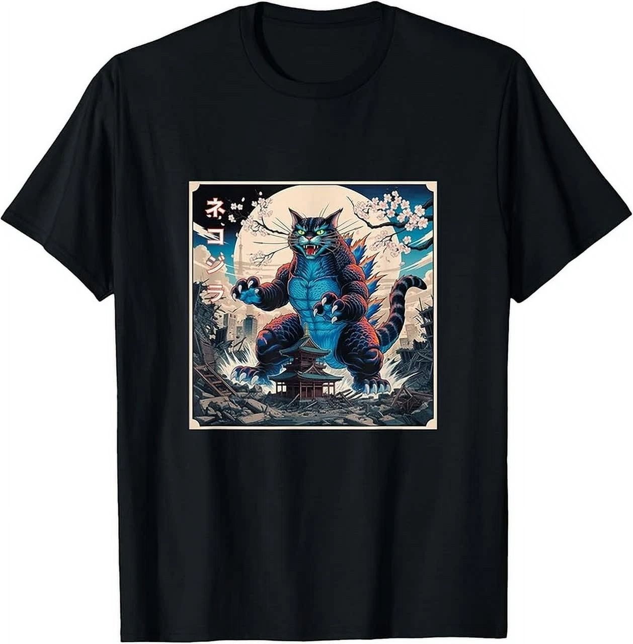 Vintage Catzilla Cat Japanese Art Funny Cat Gifts For Men Women T-Shirt ...