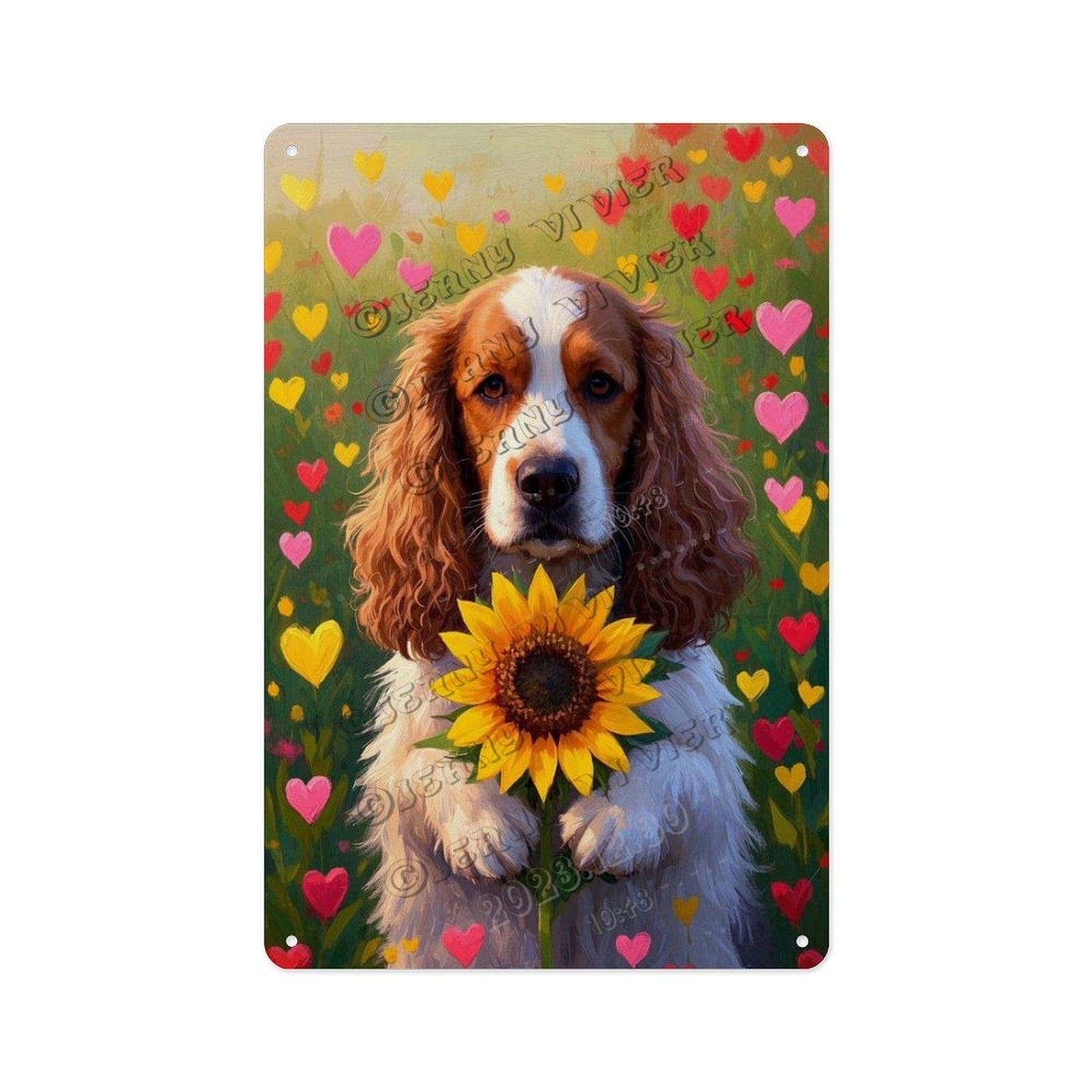 Vintage Cavalier King Charles Spaniel Dog with Sunflower Tin Sign 8x12 ...