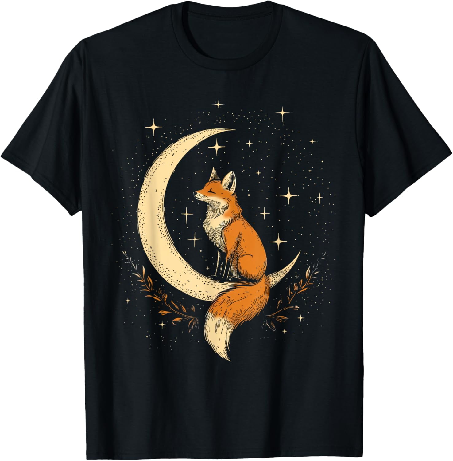 Vintage Celestial Fox Moon Floral Mystical Crystals Witchy T-Shirt ...