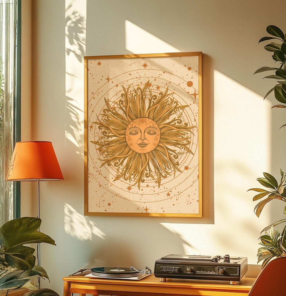 Vintage Celestial Sun Wall Art Print, 70S Retro Poster, Vintage Sun ...