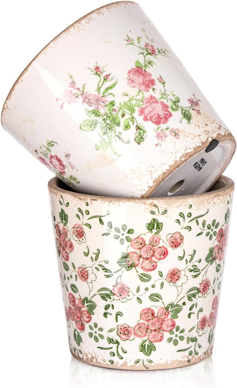 Vintage Ceramic Plant Pots, Set of 2 Pretty Ice Cracked Glaze Ceramic ...