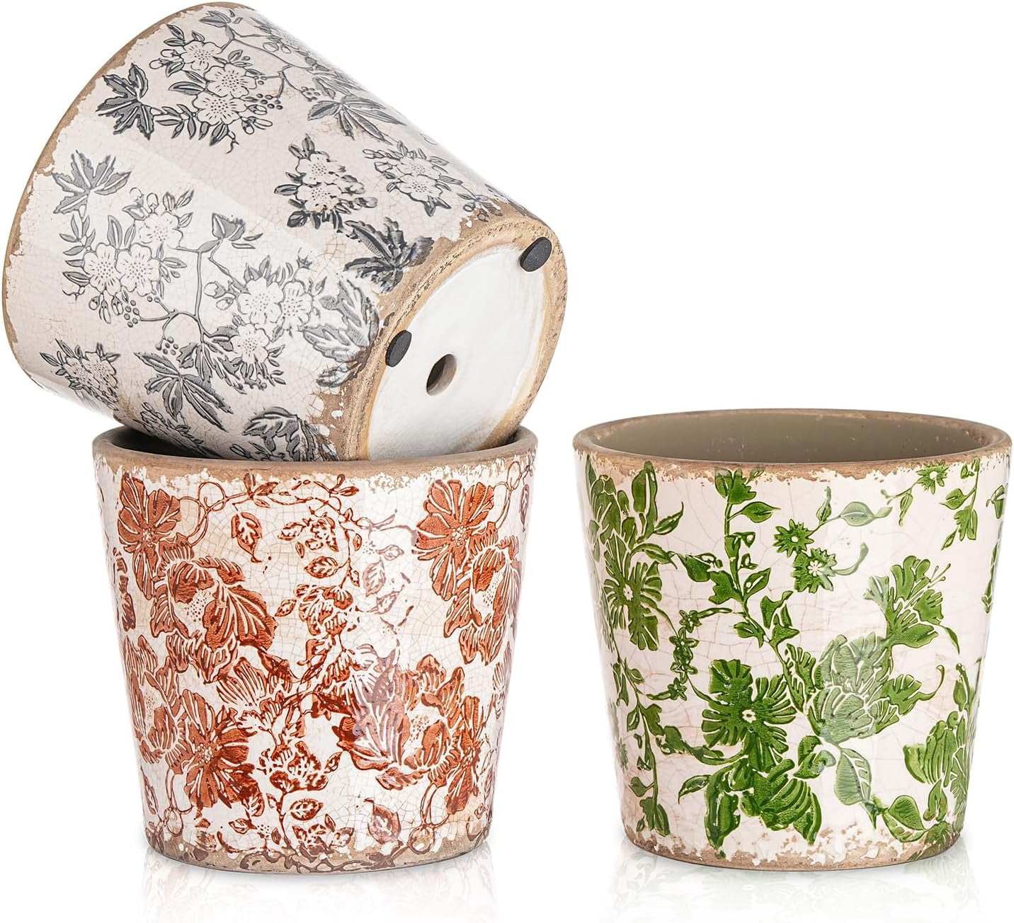 Vintage Ceramic Plant Pots, Set of 3 Pretty Ice Cracked Glaze Ceramic ...