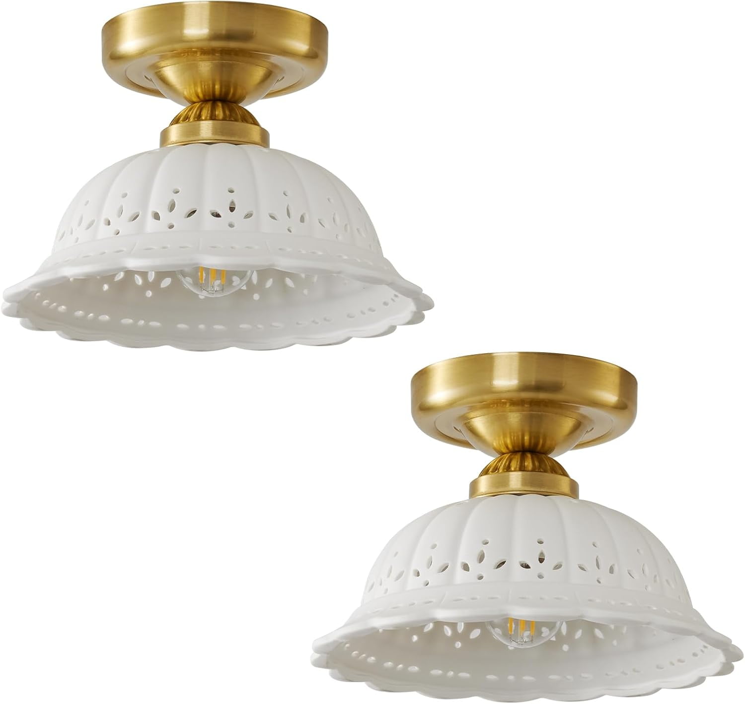 Vintage Ceramic Semi Flush Mount Ceiling Light - 2 Pack, Gold Hallway ...