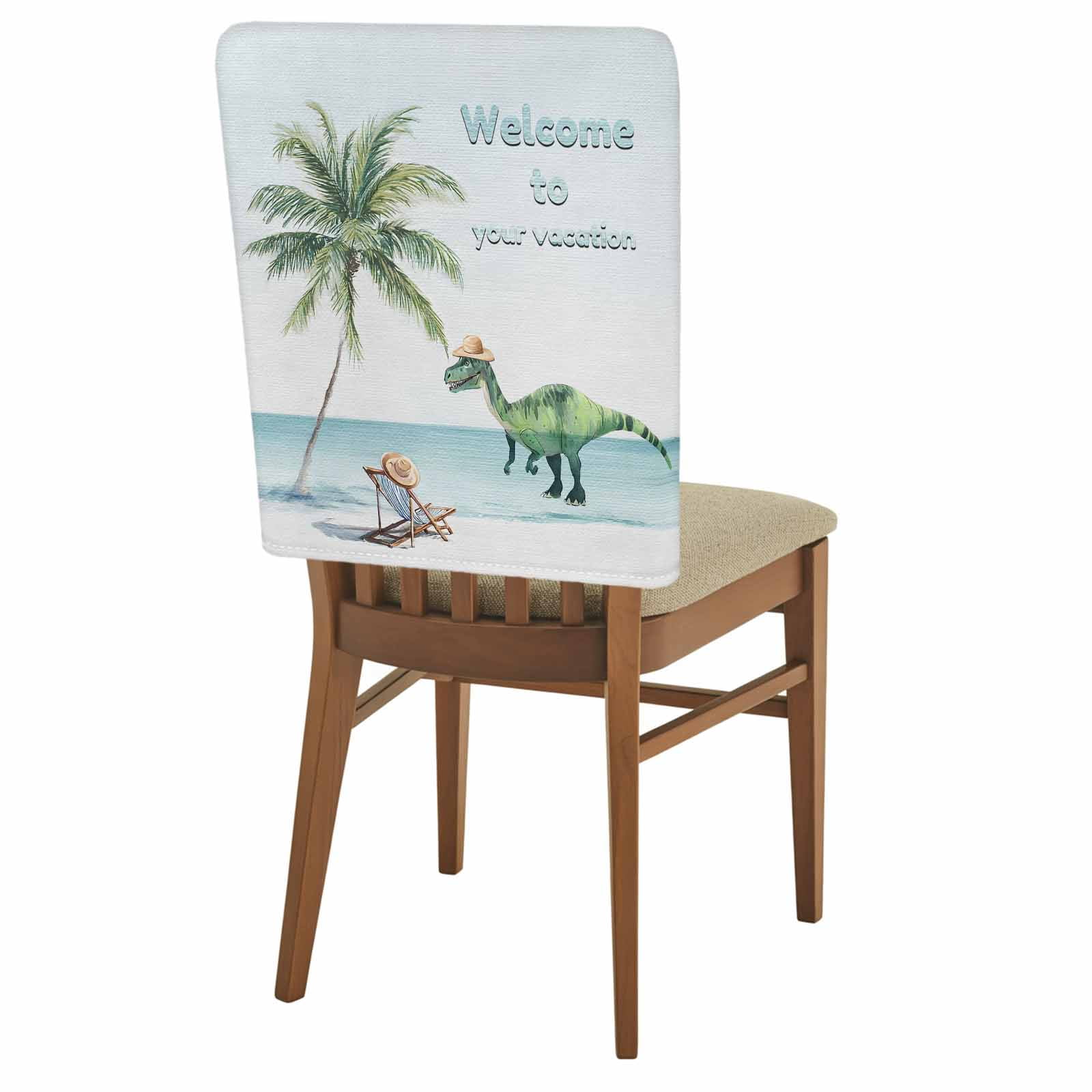 Vintage Chair Back Covers Set of 4, Welcome Vacation Seaside Palm Tree ...