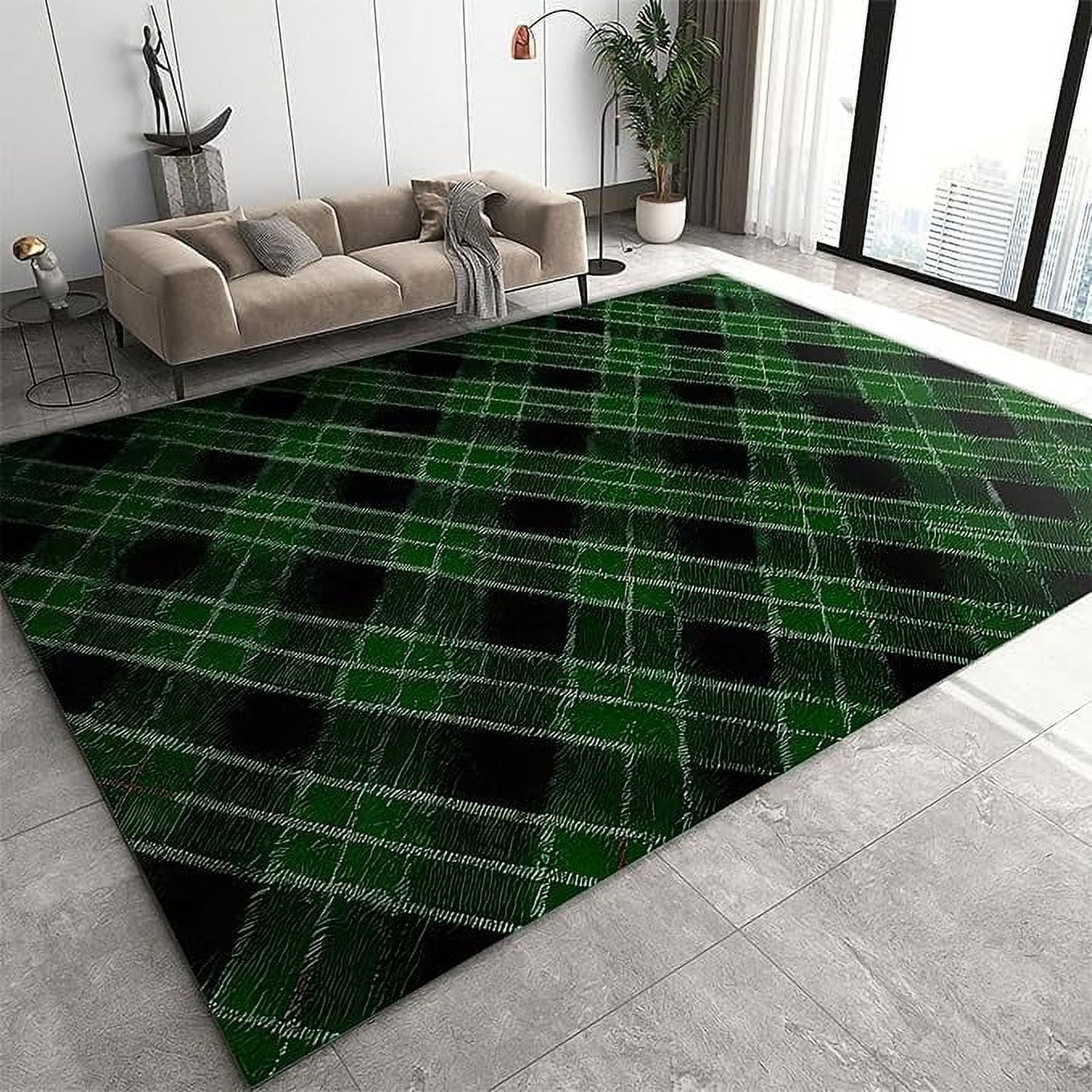 Vintage Check Plaid Rug, Green Black Checkered Rug, Christmas Decor ...