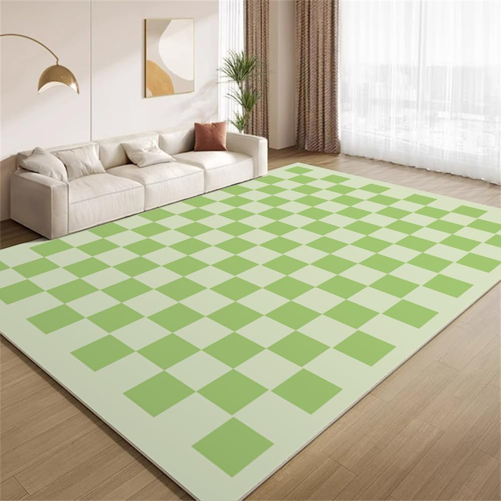 Vintage Checkerboard Rug 5x6ft Area Rugs Ombre Green Plaid Rugs Non ...